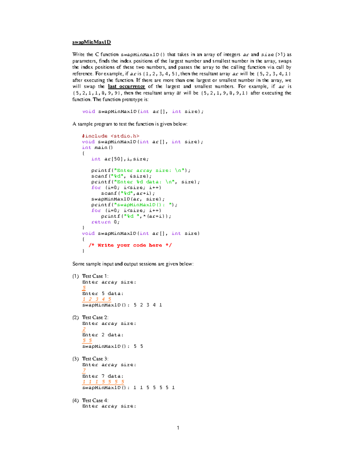 6 - swap Min Max 1D - min swap code and explanation on how to ...