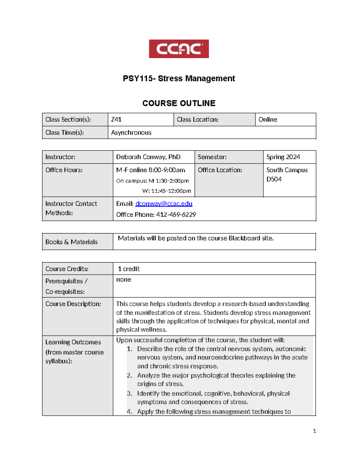 psy 115 syllabus - PSY115- Stress Management COURSE OUTLINE Class ...