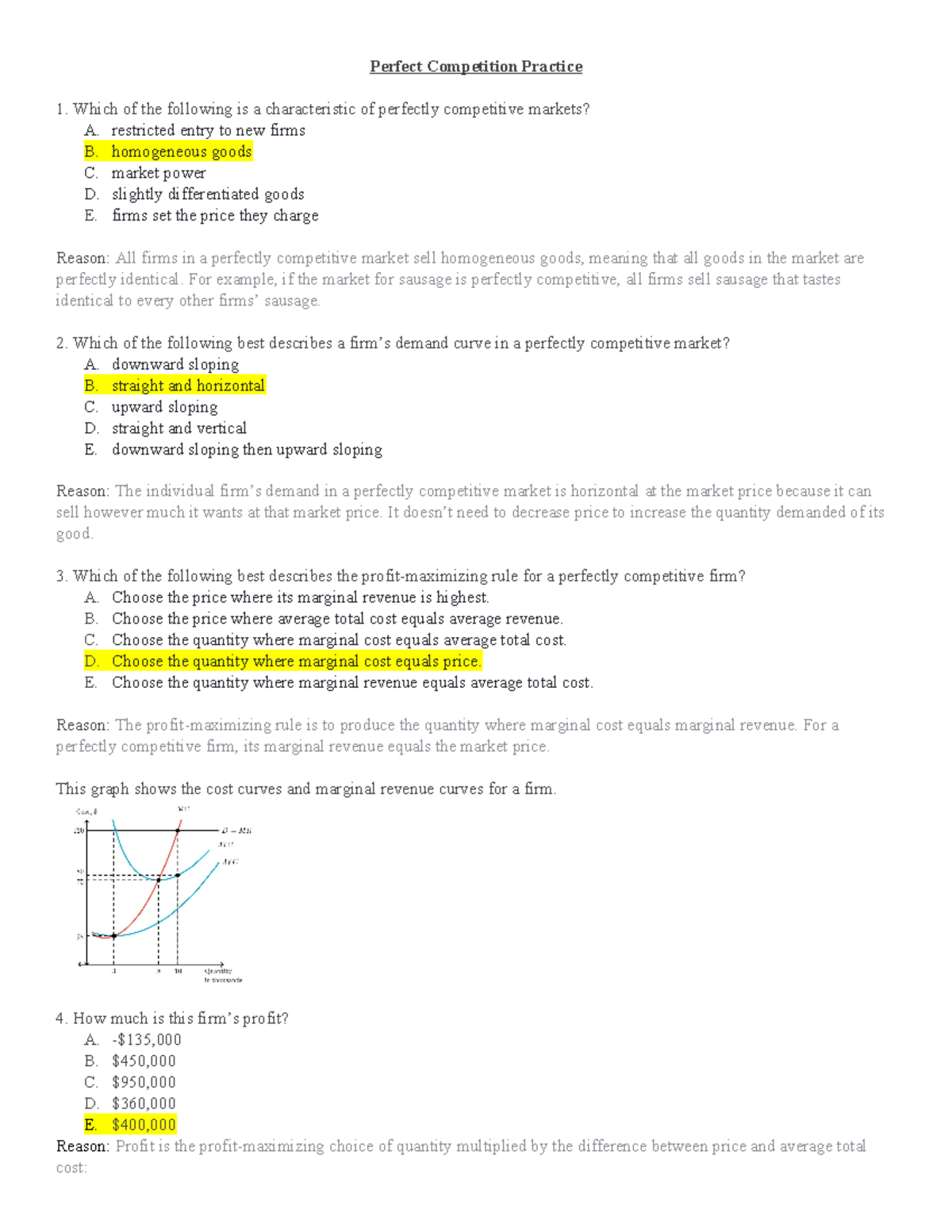 Perfect competition mc practice with answers - Perfect Competition ...