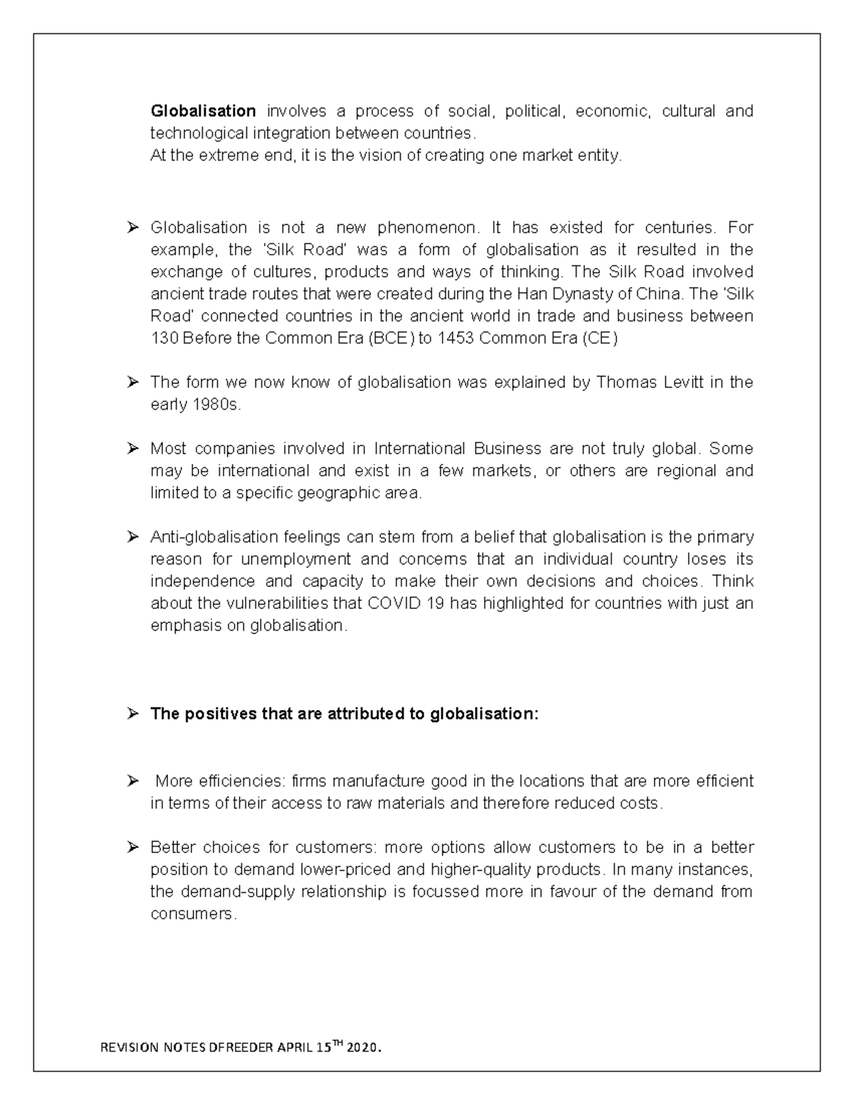 Revision Part 1 - REVISION NOTES DFREEDER APRIL 15TH 2020 ...