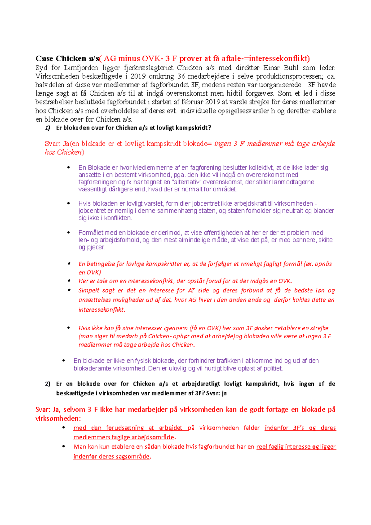 Case Chicken(1) ok - Arbejdsret opgavebesvarelse - Case Chicken a/s ...