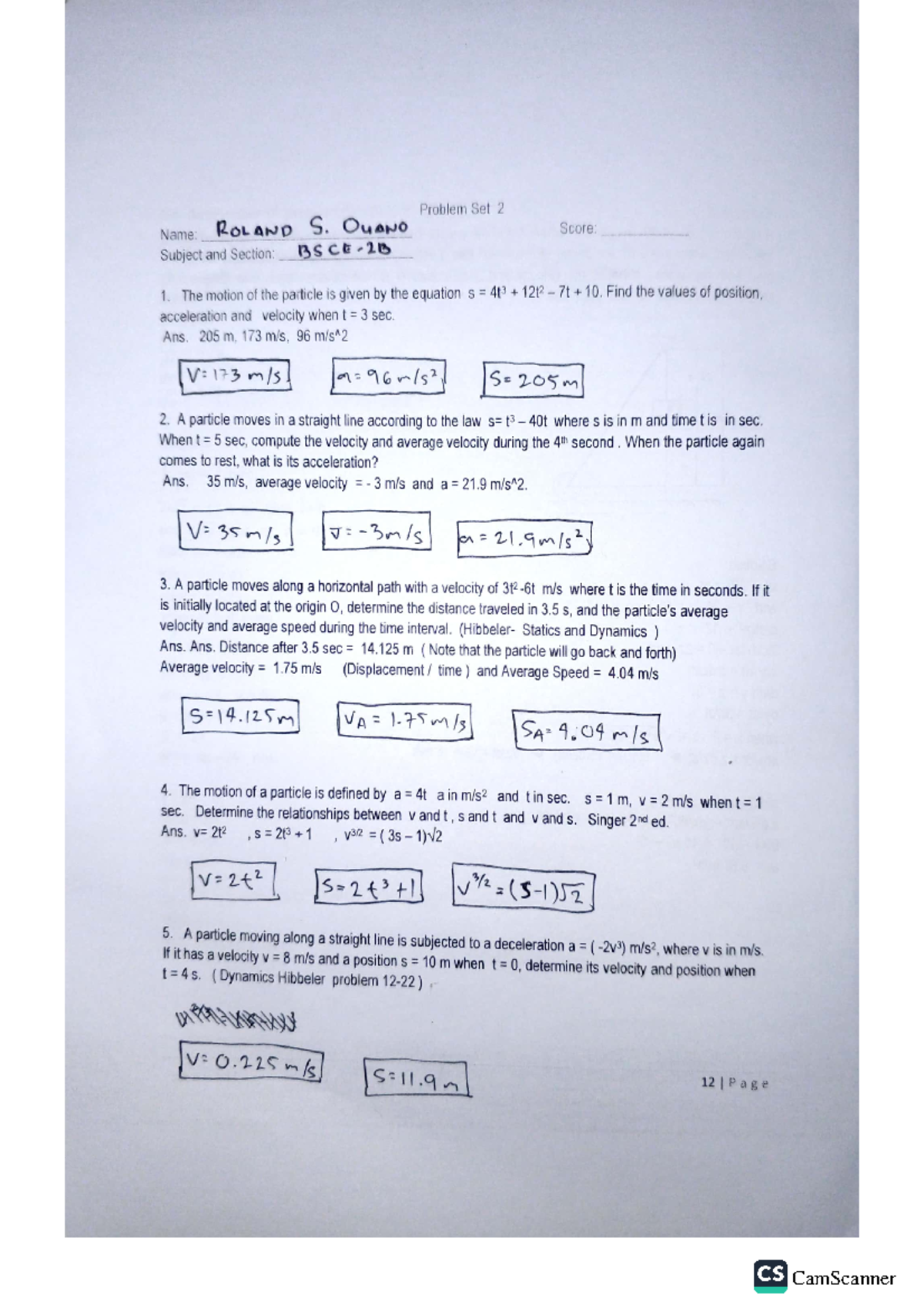 Dynamics - Problem SET 2 - Mechanical Engineering - Studocu