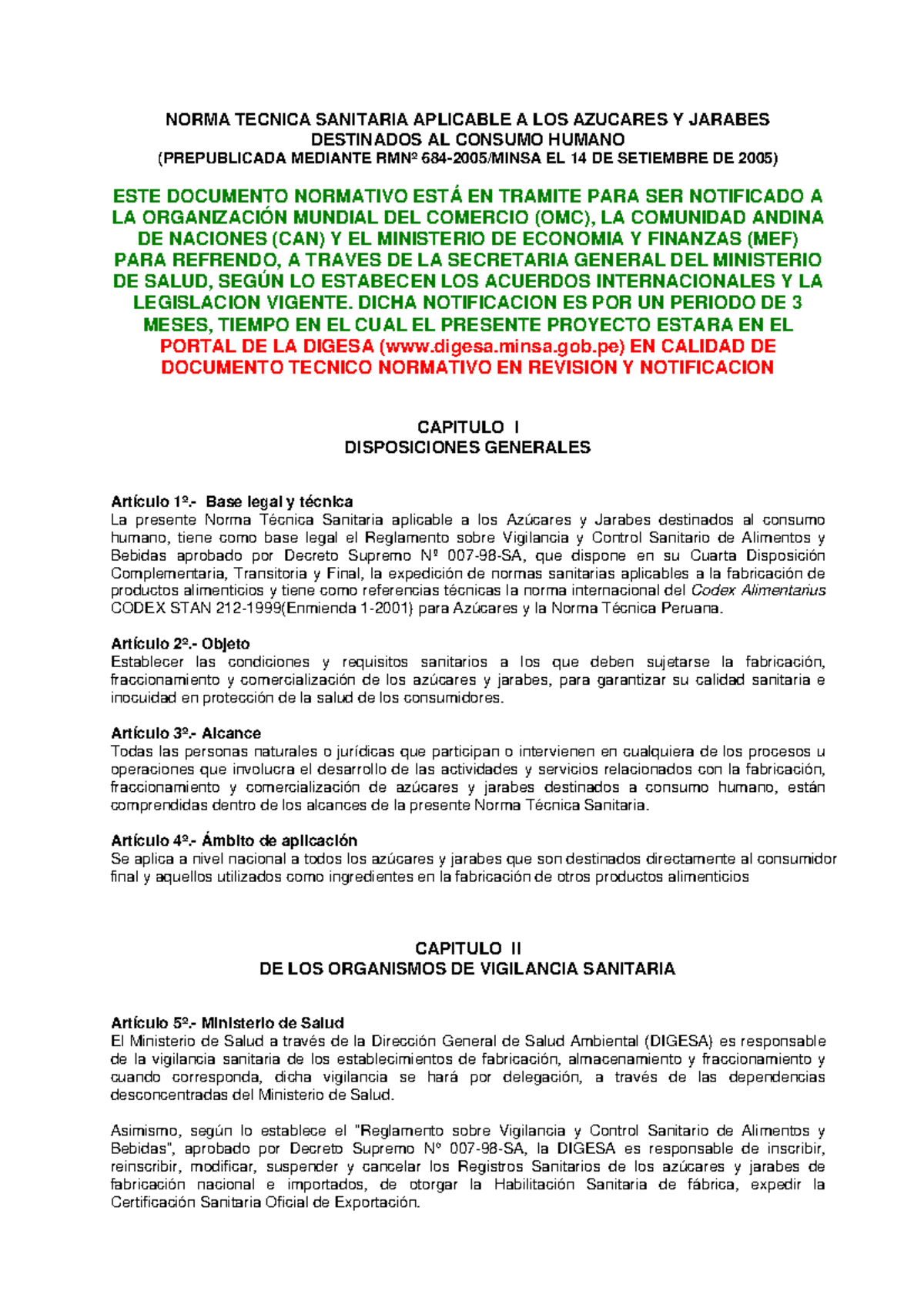 Proyecto azucar 2006 - norma sanitaria - NORMA TECNICA SANITARIA ...