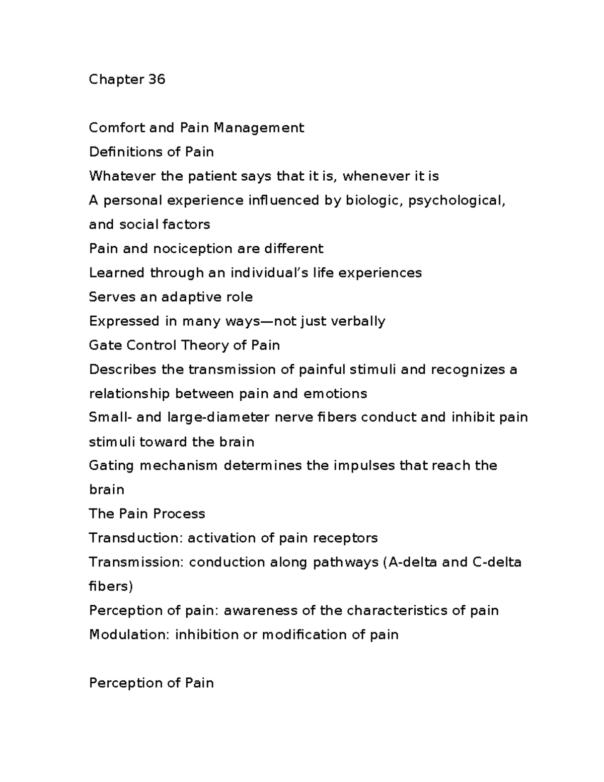 Chapter 36 Comfort and Pain management - Chapter 36 Comfort and Pain ...