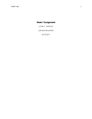 Assignment one mgmt - Week 2: Assignment Case 1. What are some possible ...