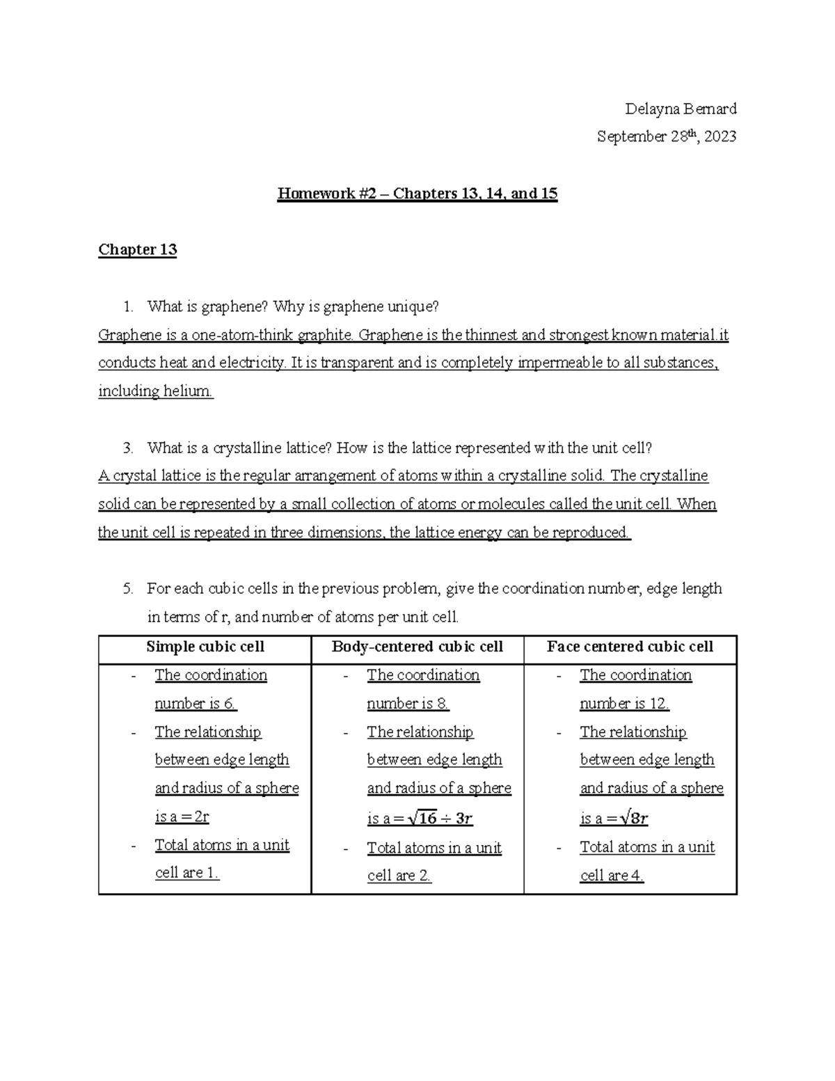 Exam 2 homework - chem 1310 - Delayna Bernard September 28th, 2023 ...