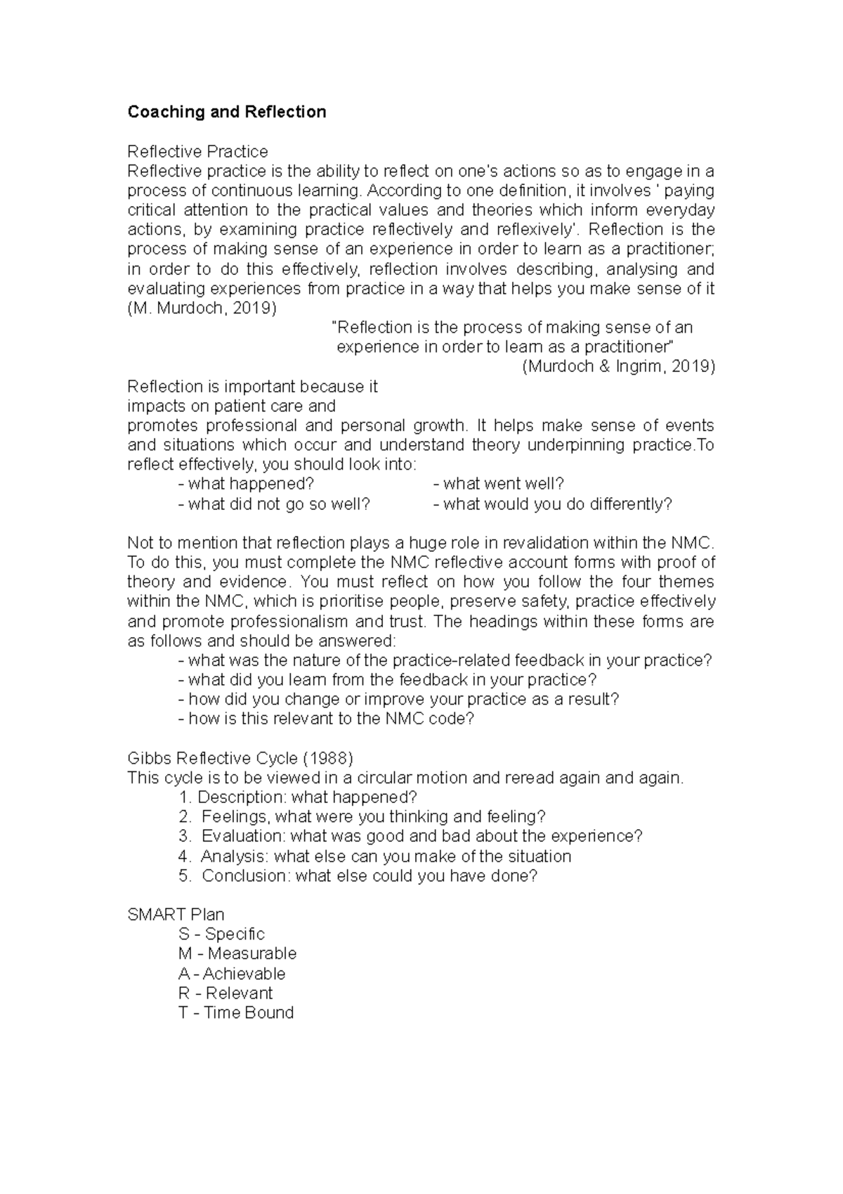 Coaching and Reflection - Coaching and Reflection Reflective Practice ...