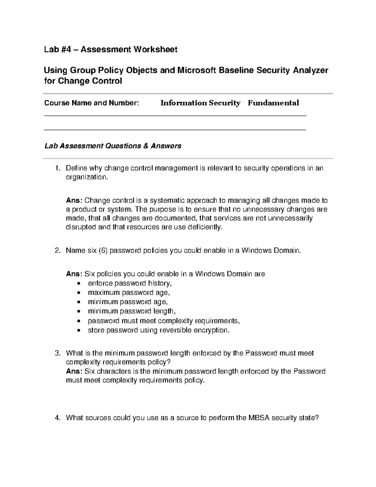 CIST1601 Lab04 - Lab #4 – Assessment Worksheet Using Group Policy Objects and Microsoft Baseline ...
