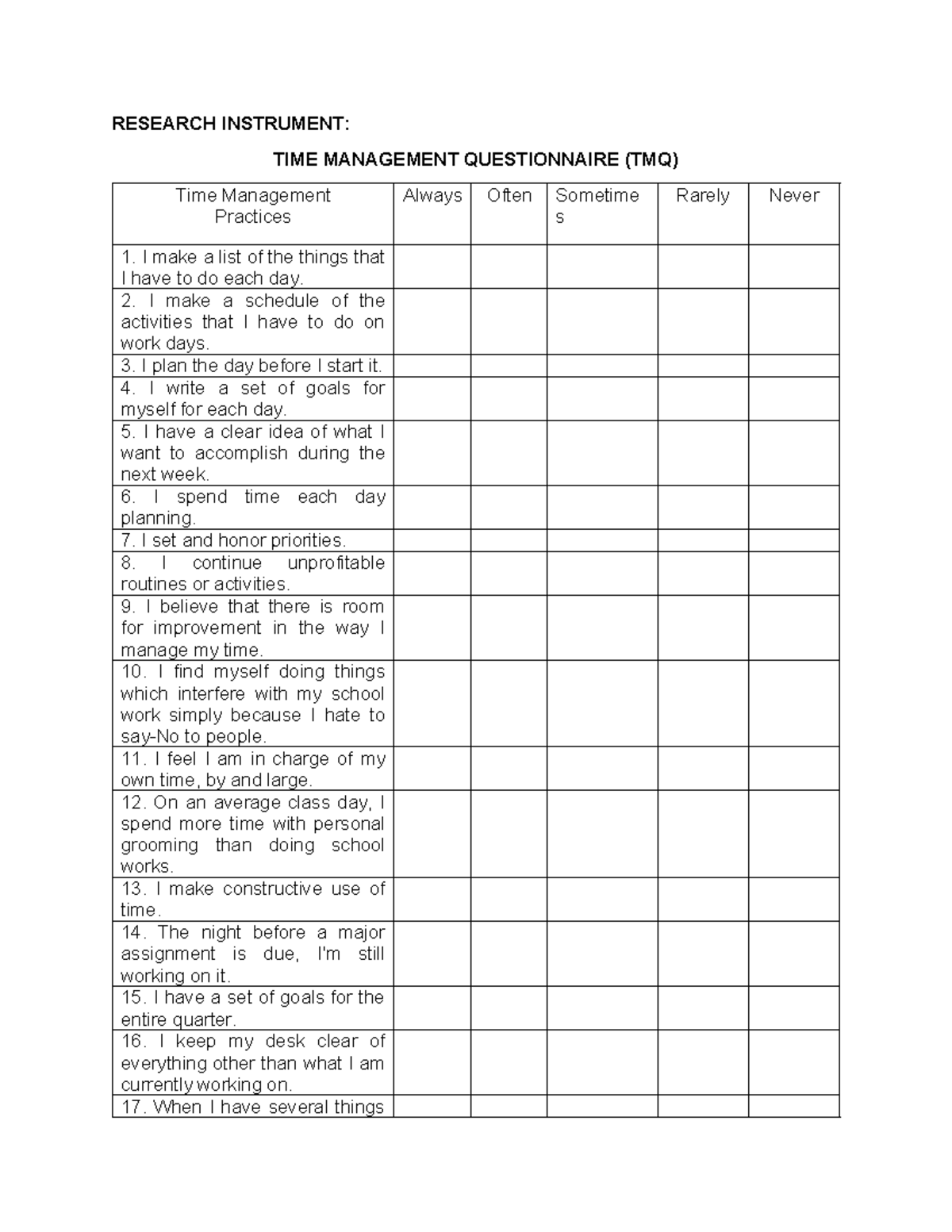 Research- Instrument - Summary Technology and Livelihood Education ...