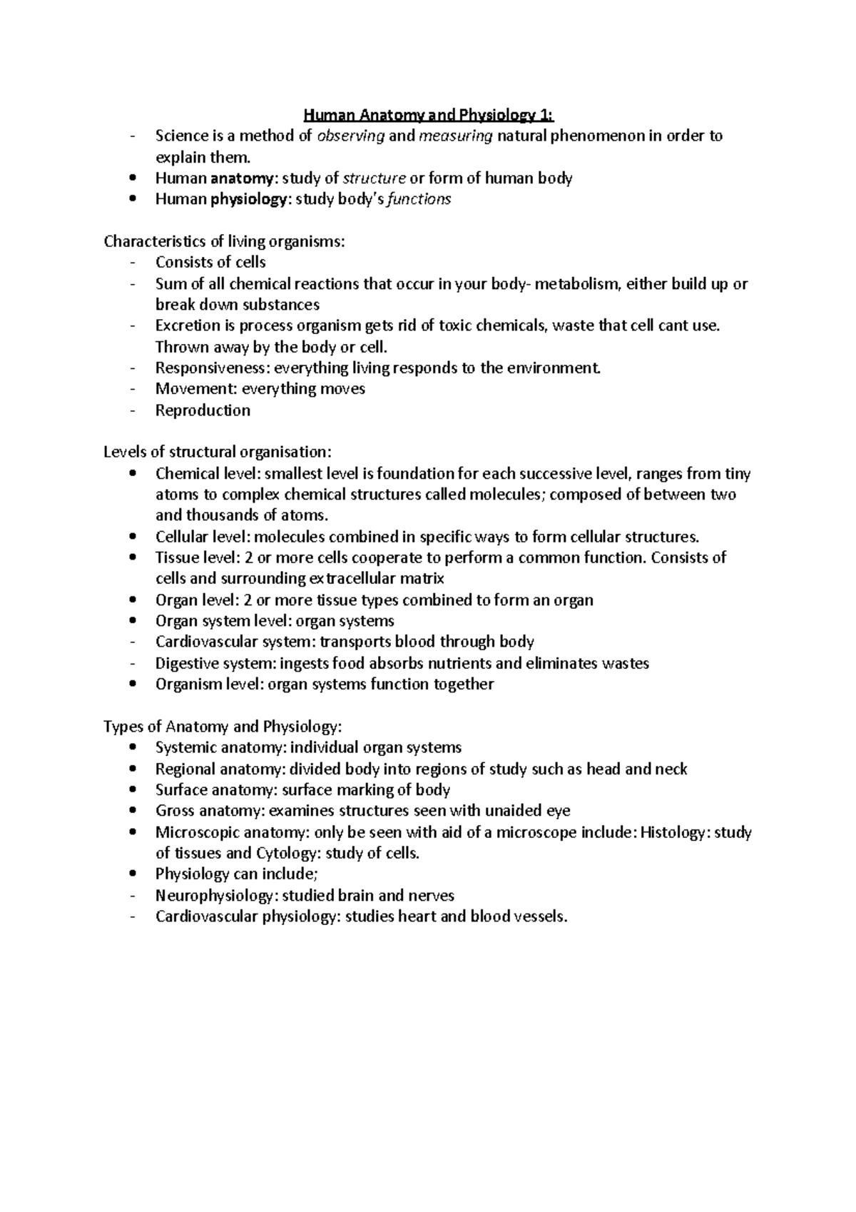 Human Anatomy and Physiology 1 - Human anatomy: study of structure or ...