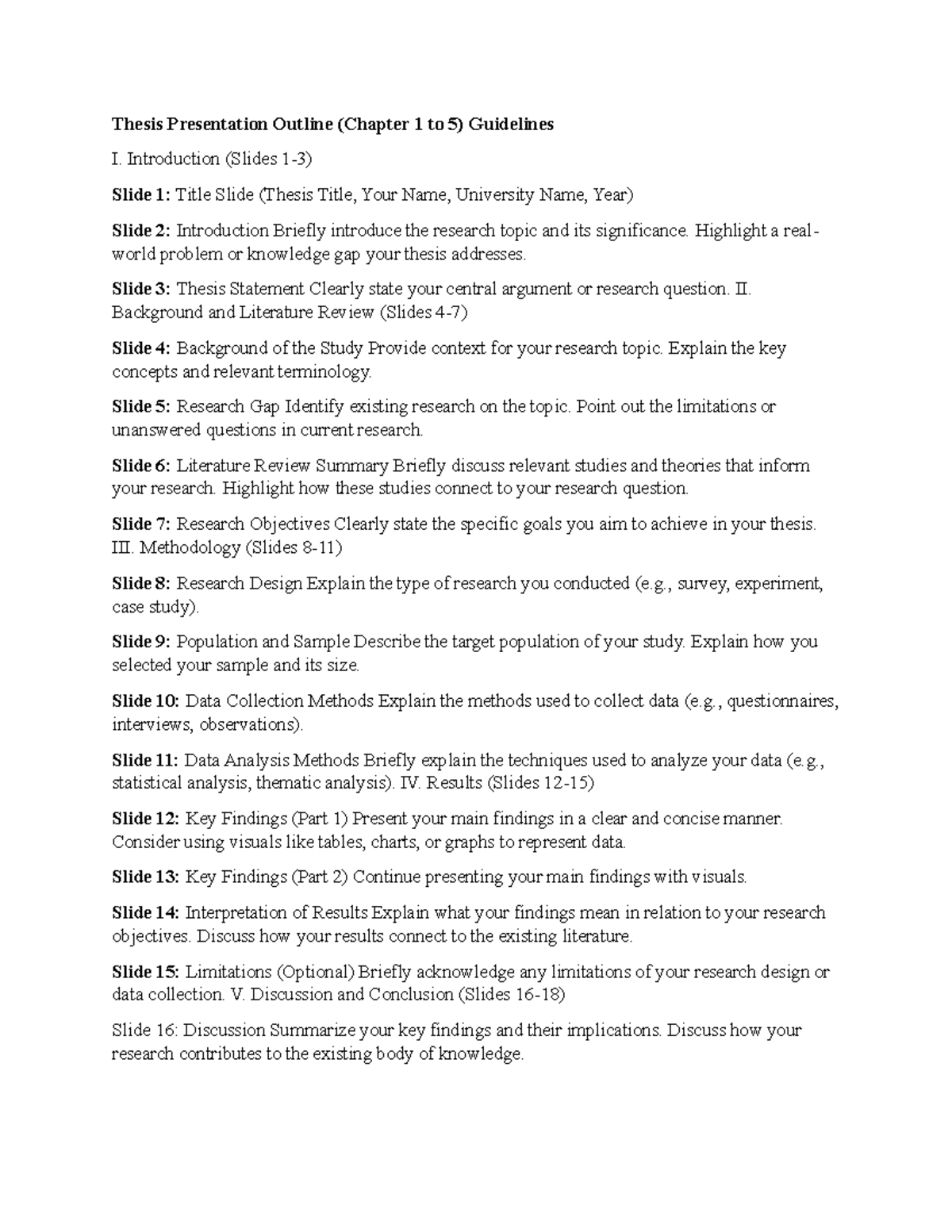 Thesis Presentation Outline Chapter 1 to 5 Guidelines - Thesis ...