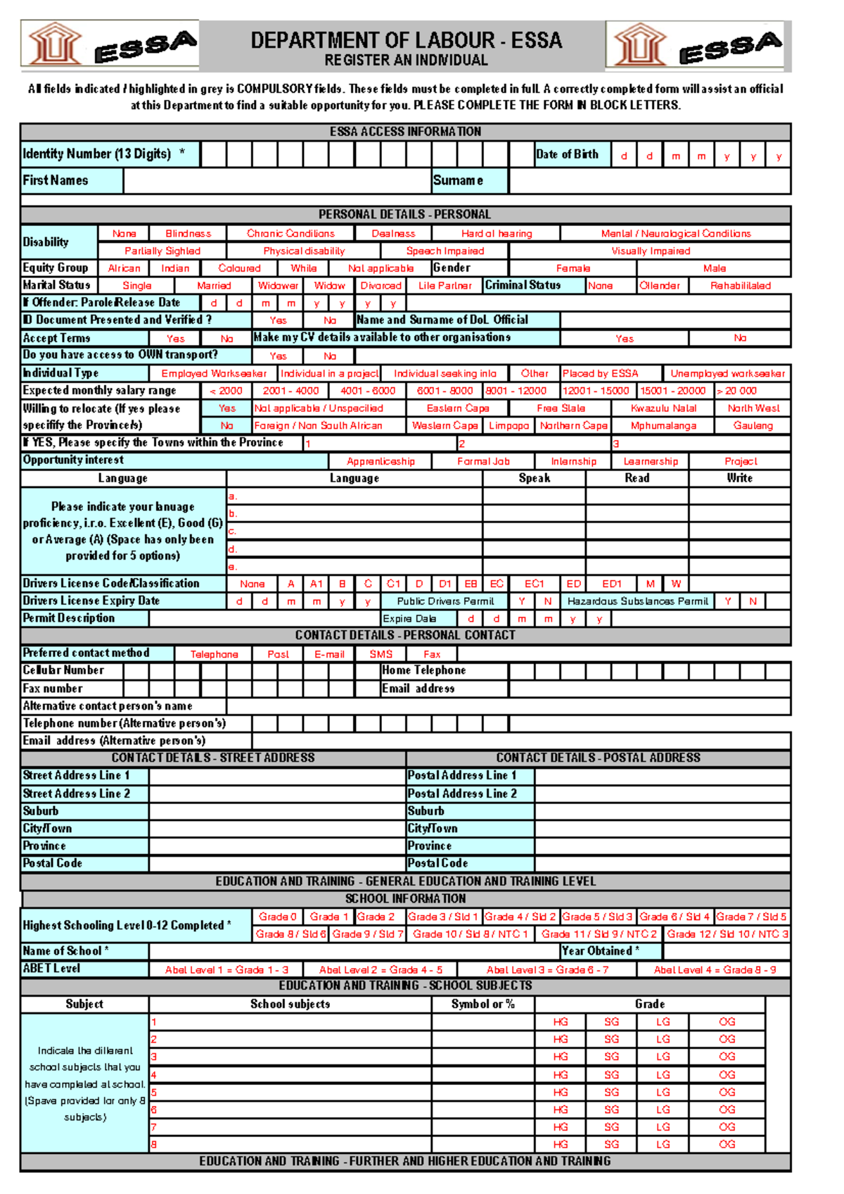 Jobseekerform - Labour individual form - d d m m y y y d d m m y y y y ...
