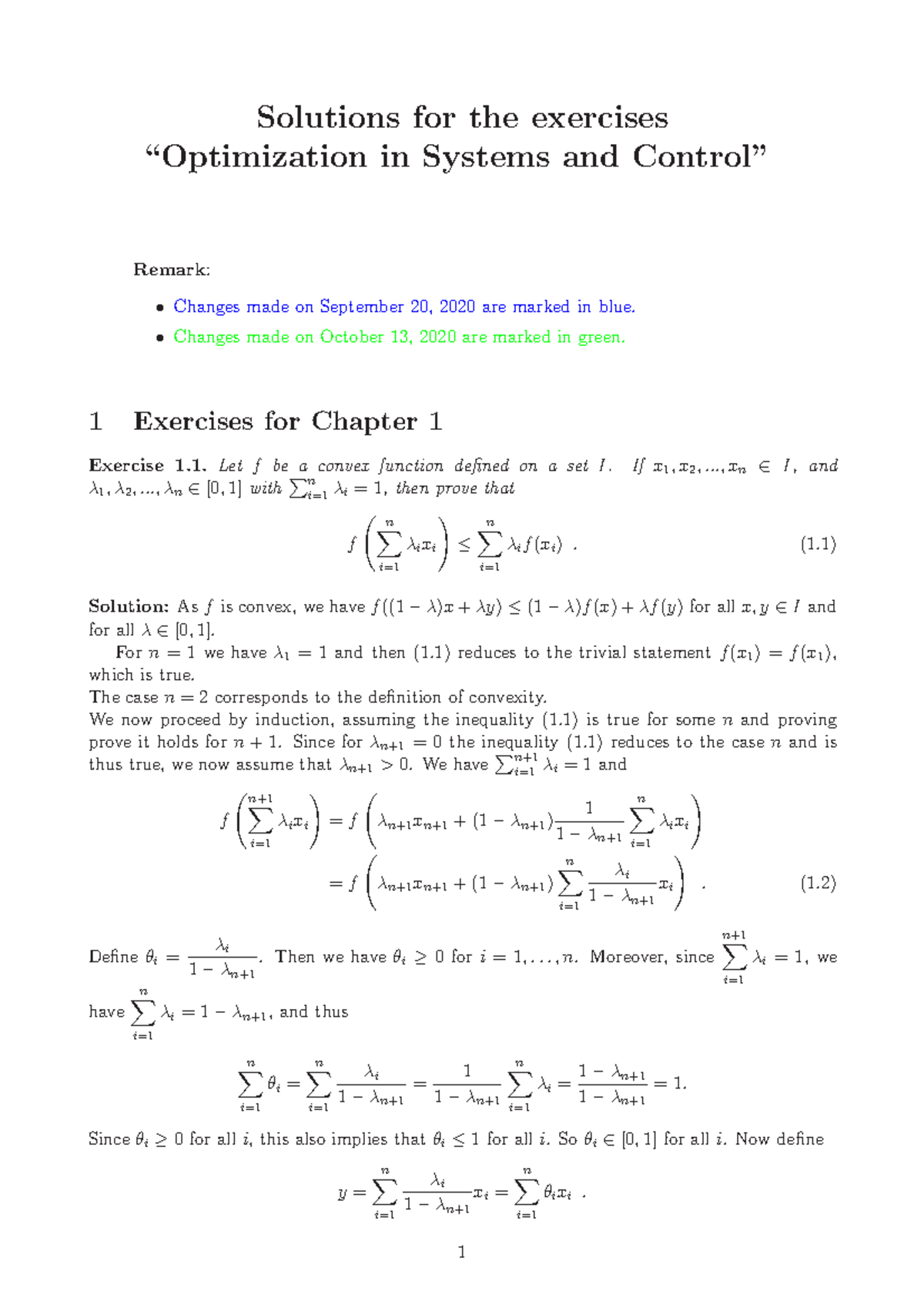 Opti exercises with solutions - Solutions for the exercises “Optimization in Systems and Control ...