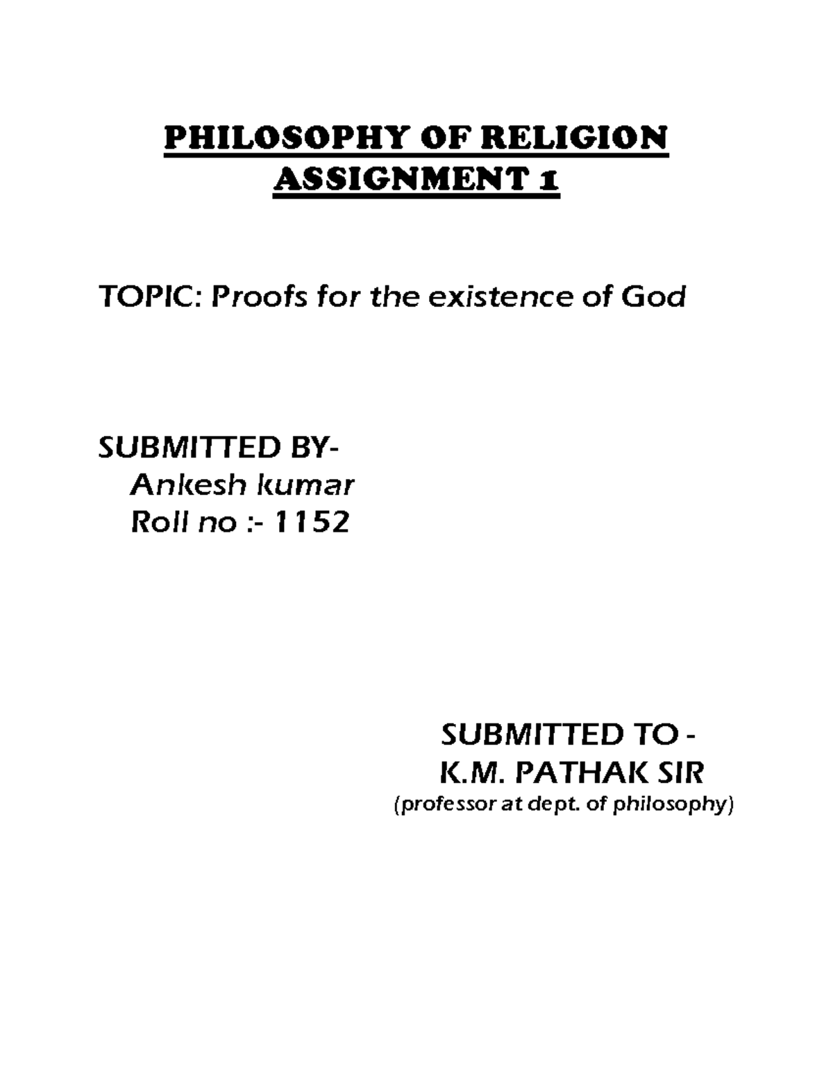 Philosophy OF Religion (assignment 1) - PHILOSOPHY OF RELIGION ...