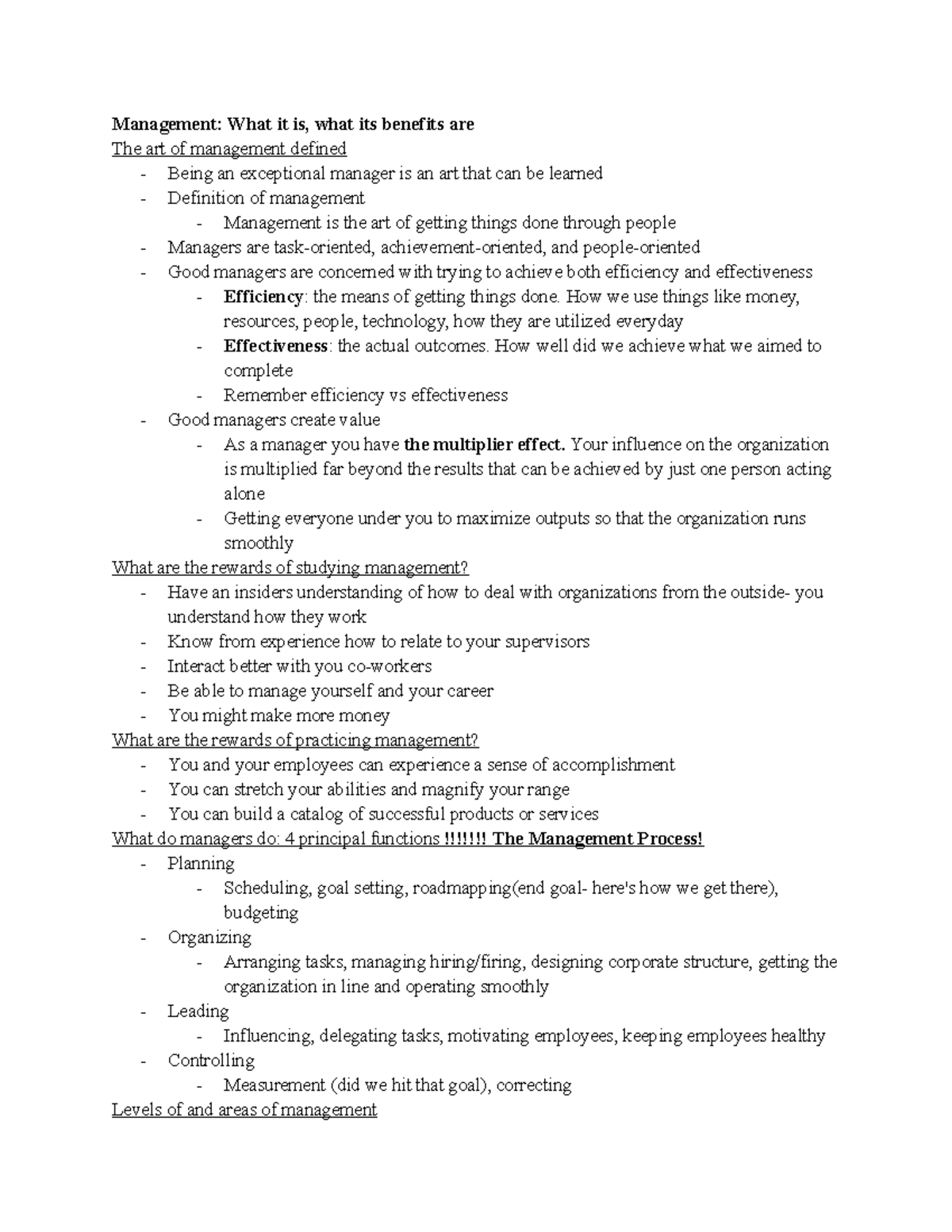 Ch 1 - professor wyatt lee - Management: What it is, what its benefits ...