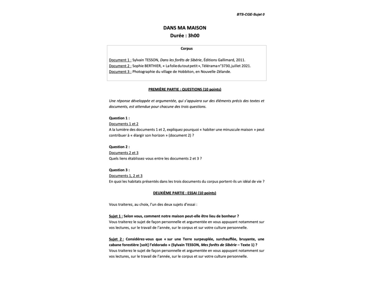 BTS Sujet ZE RO septembre 23 - Culture générale - Studocu