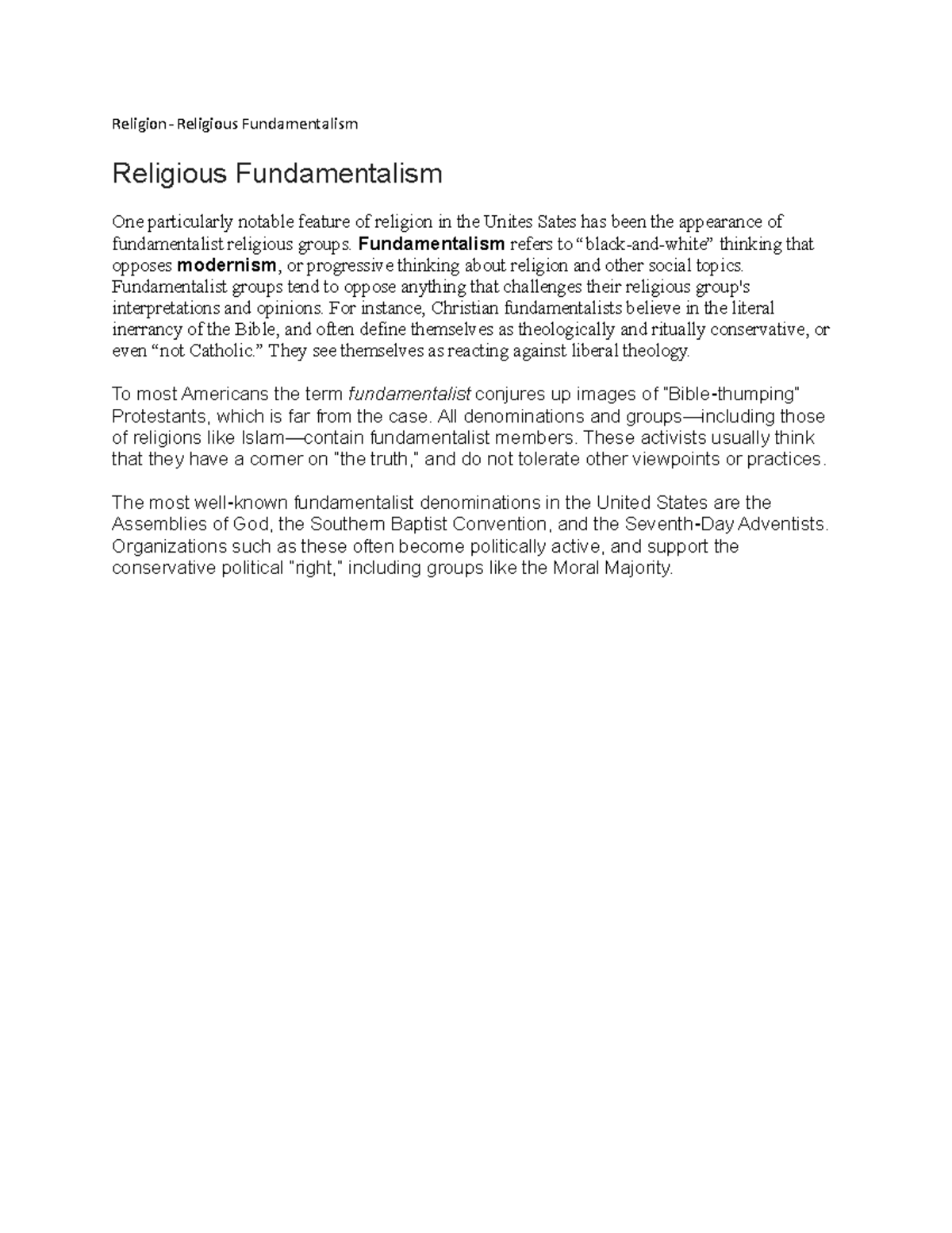 Religion studocu 2 - book material - Religion- Religious Fundamentalism ...