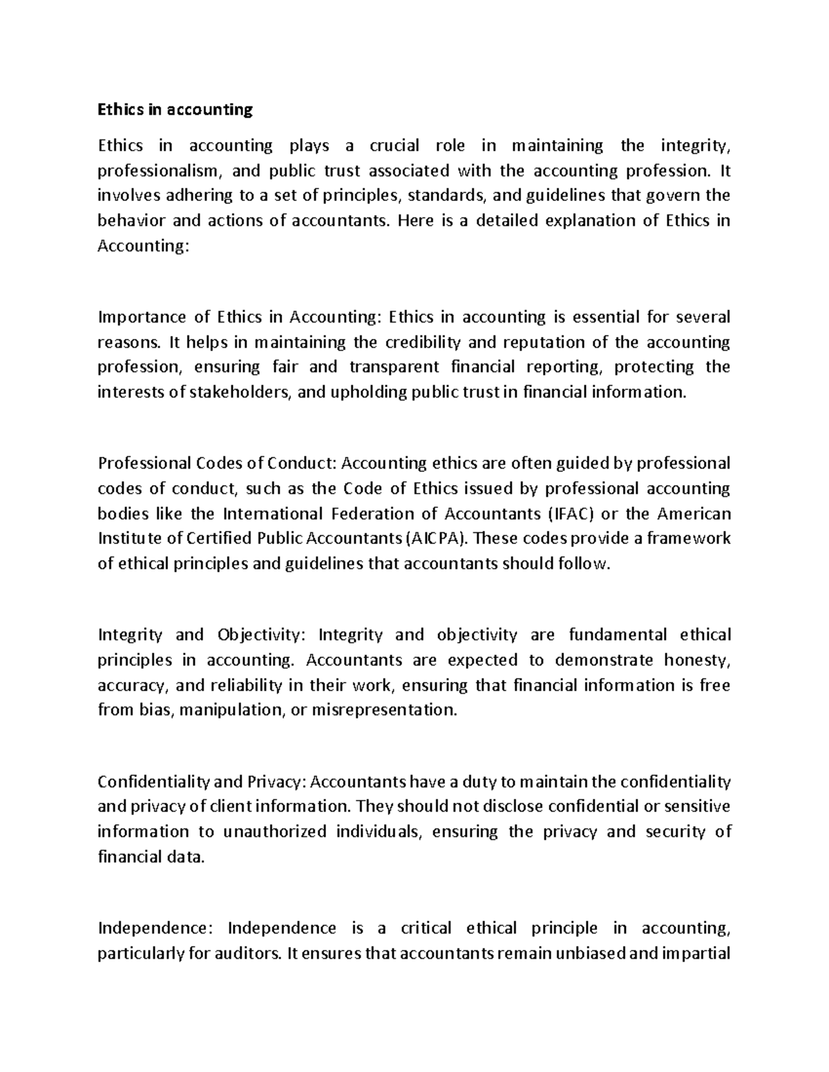 Ethics in accounting - learning - Ethics in accounting Ethics in ...