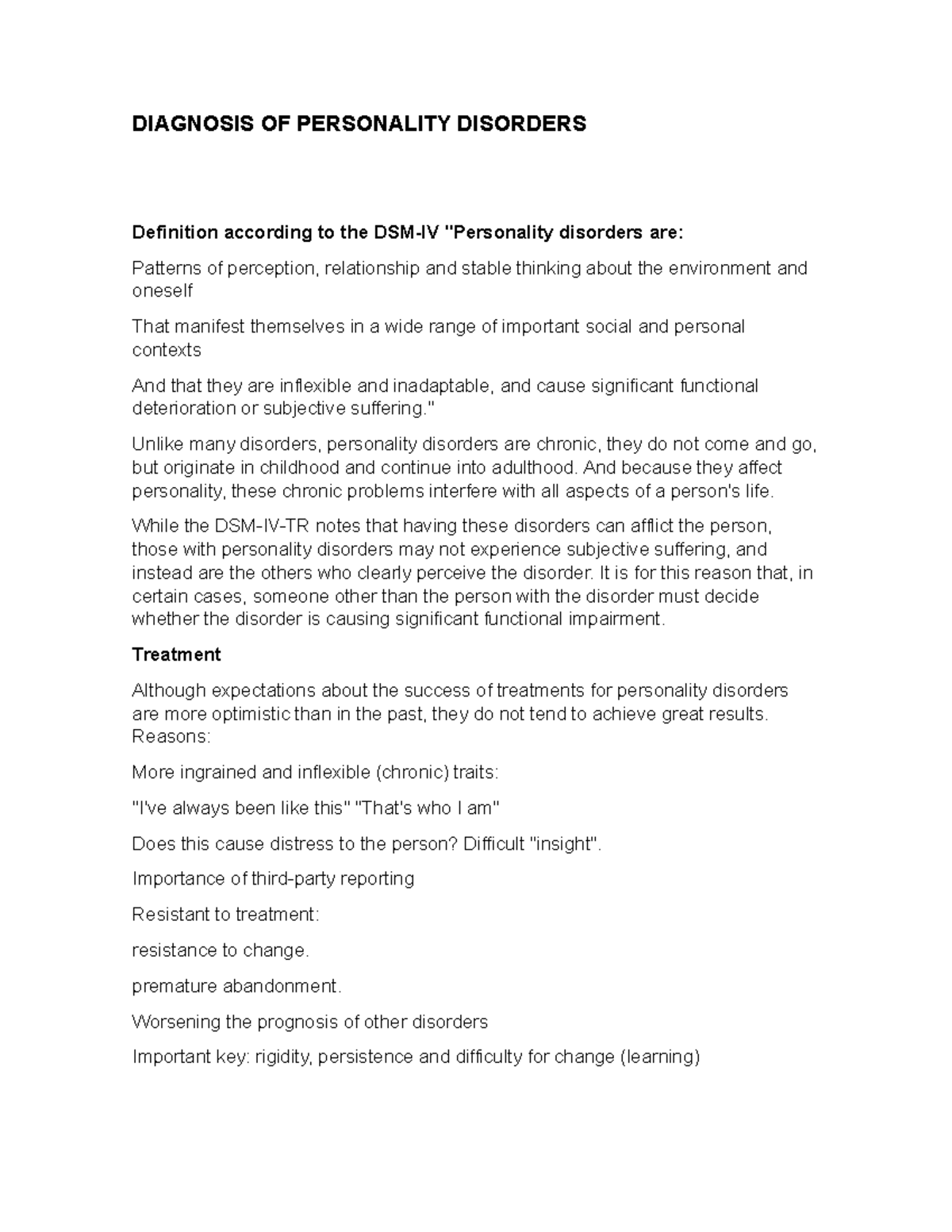 Diagnosis of personality disorders - DIAGNOSIS OF PERSONALITY DISORDERS ...