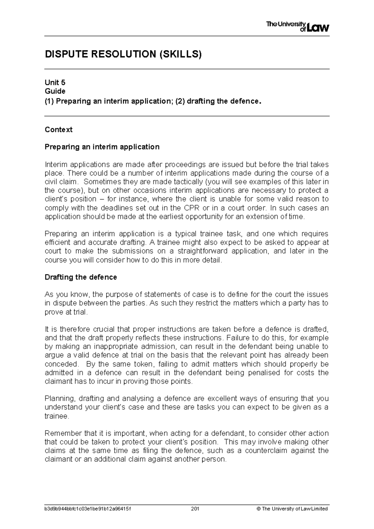 Module Guide - Dispute Resolution (Workshop 5) - DISPUTE RESOLUTION ...