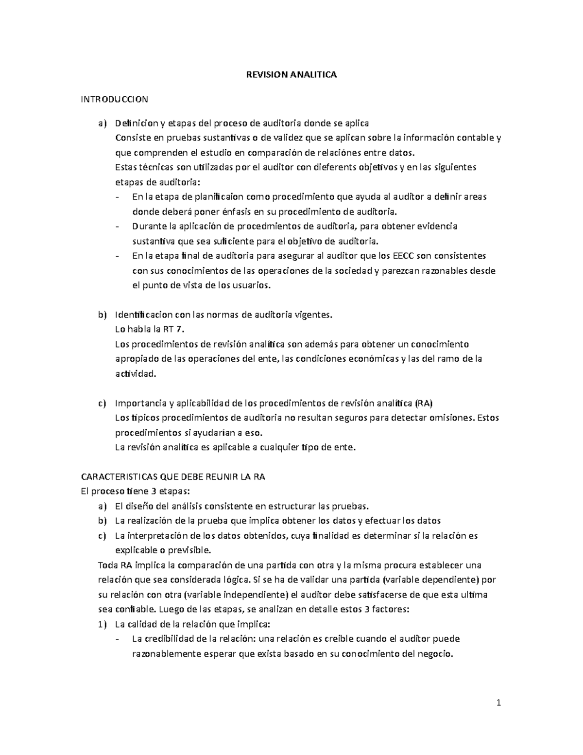 Resumen revision analitica - REVISION ANALITICA INTRODUCCION a ...