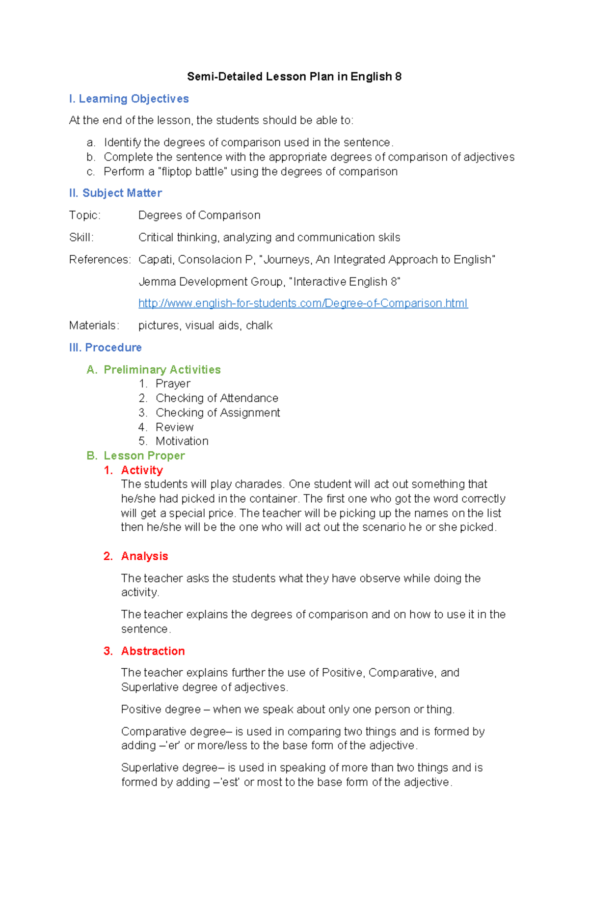 Lesson Plan in English Secondary - Semi-Detailed Lesson Plan in English ...