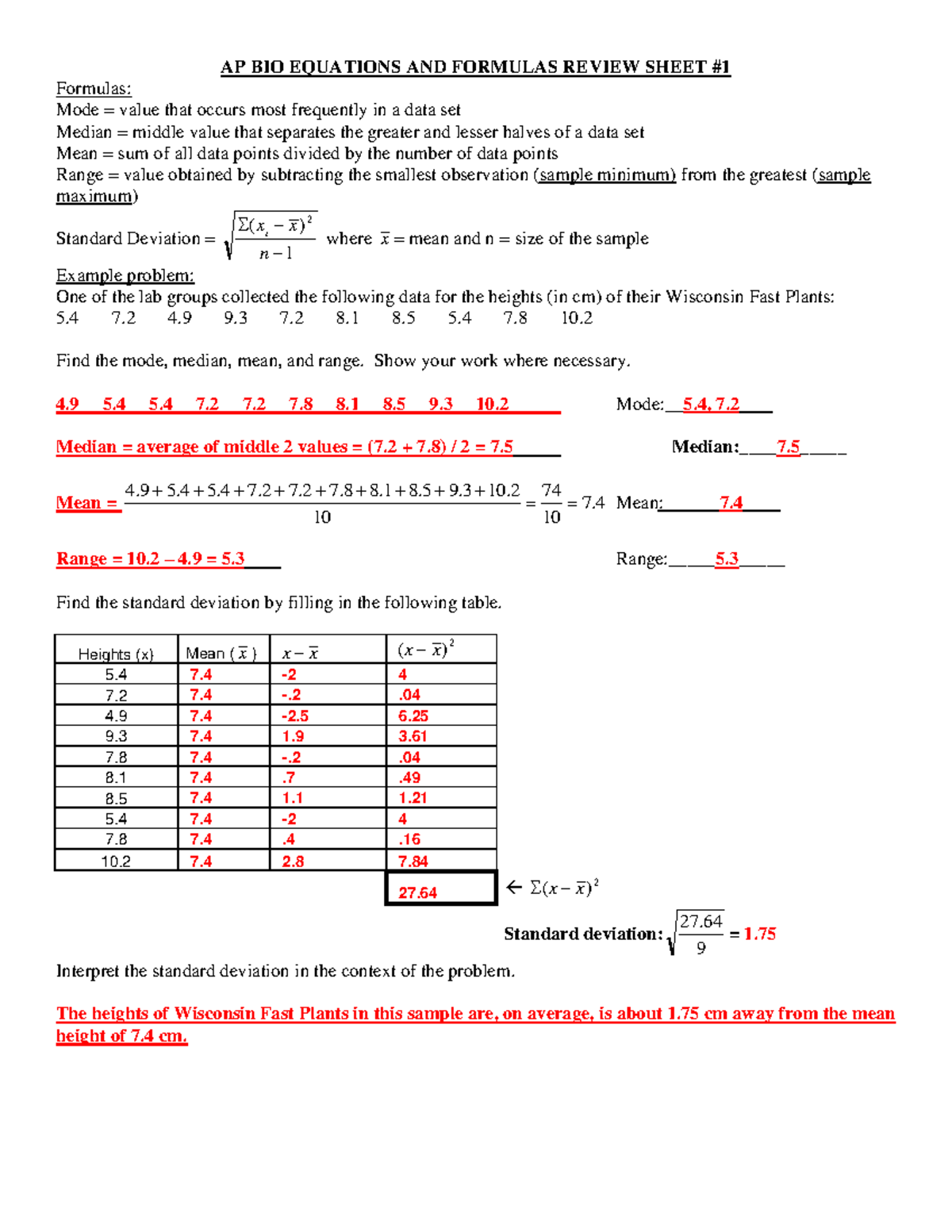 Formula review - idk - ####### AP BIO EQUATIONS AND FORMULAS REVIEW ...