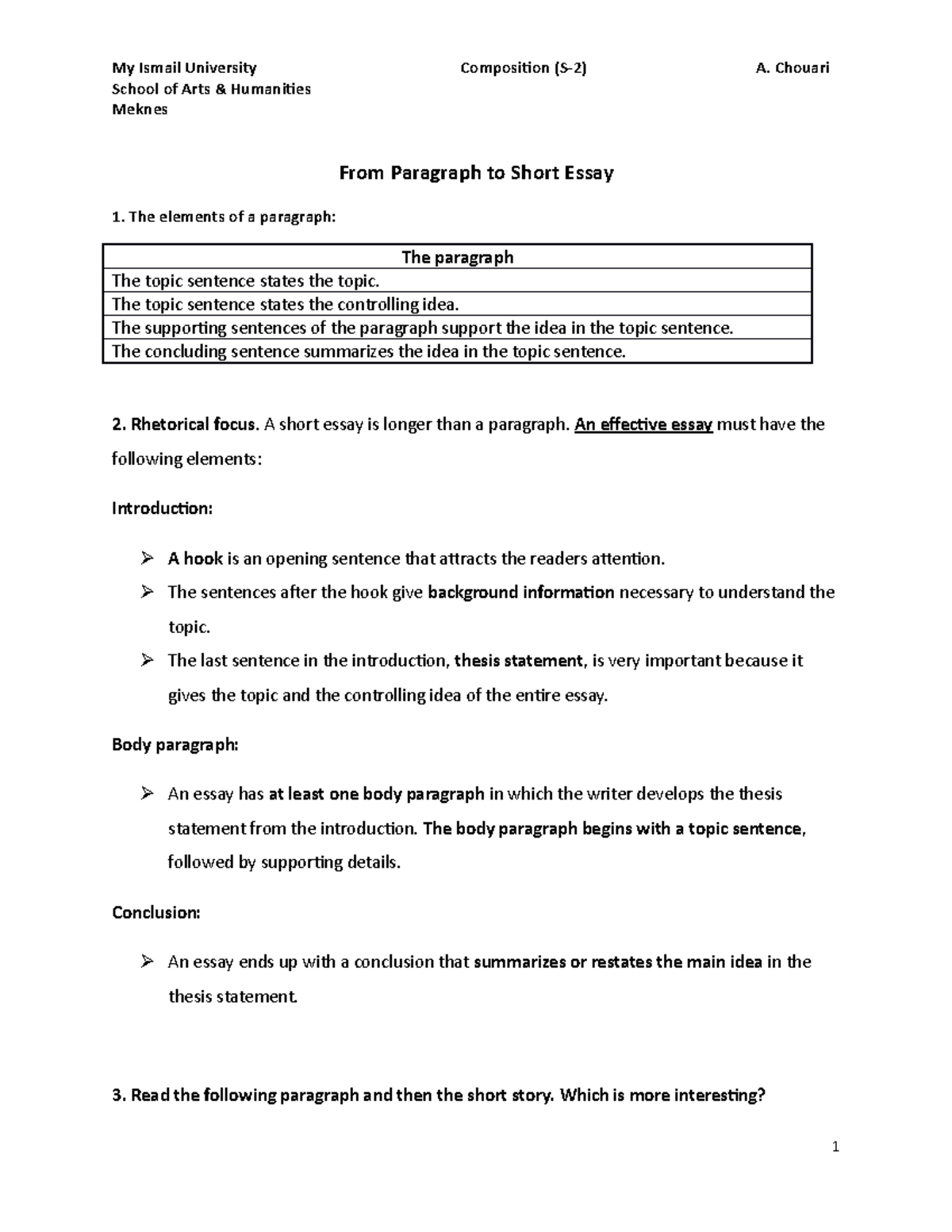 Lecture 1 - Composition 1 Reading Part 1 - School of Arts & Humanities ...