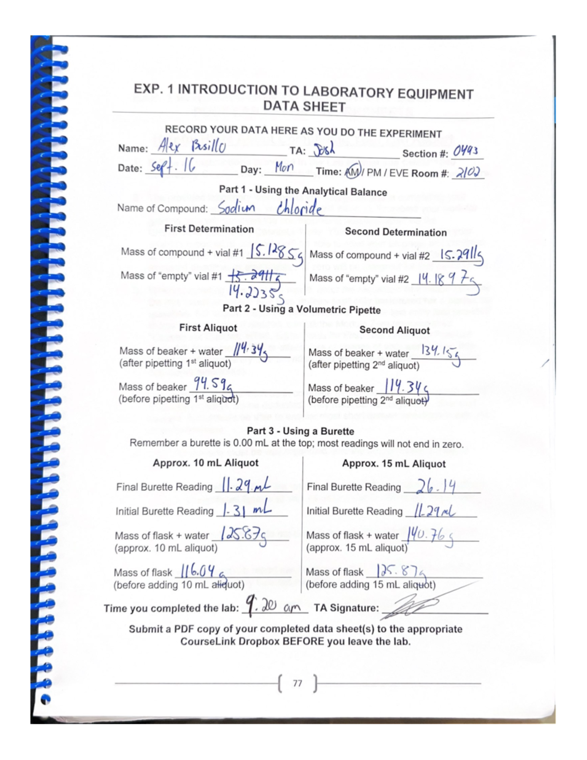 Lab 1 Data Sheet - EXP. 1 INTRODUCTION TO LABORATORY EQUIPMENT DATA SHEET RECORD YOUR DATA HERE ...