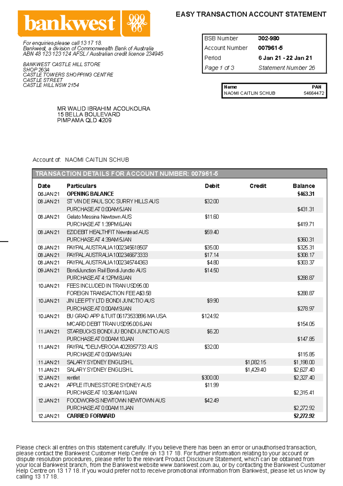 Bank Westa - Lecture notes 1 - bankwest W For enquiries please call 13 ...