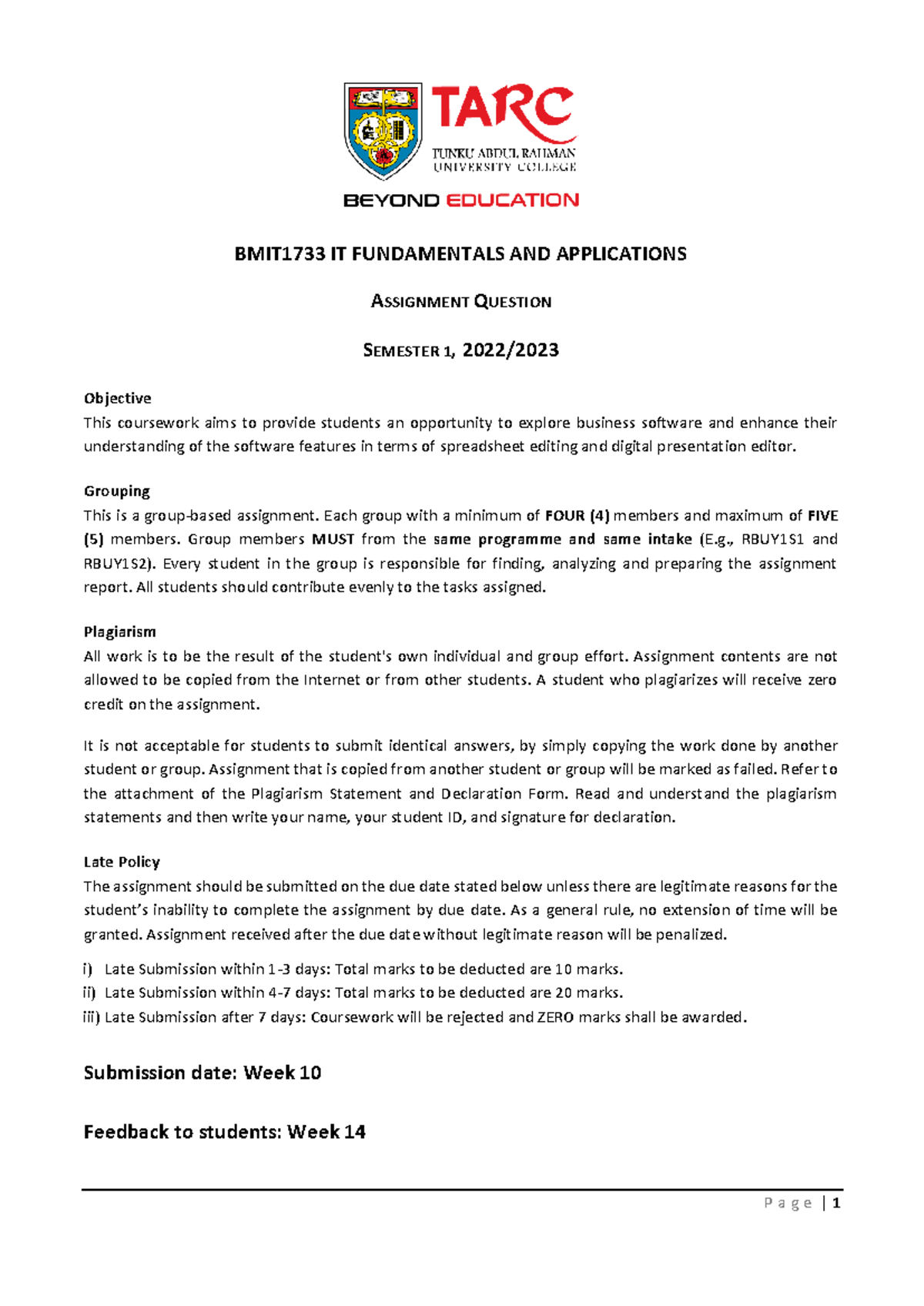 202205 BMIT1733 Assignment Question - BMIT1733 IT FUNDAMENTALS AND APPLICATIONS ASSIGNMENT ...