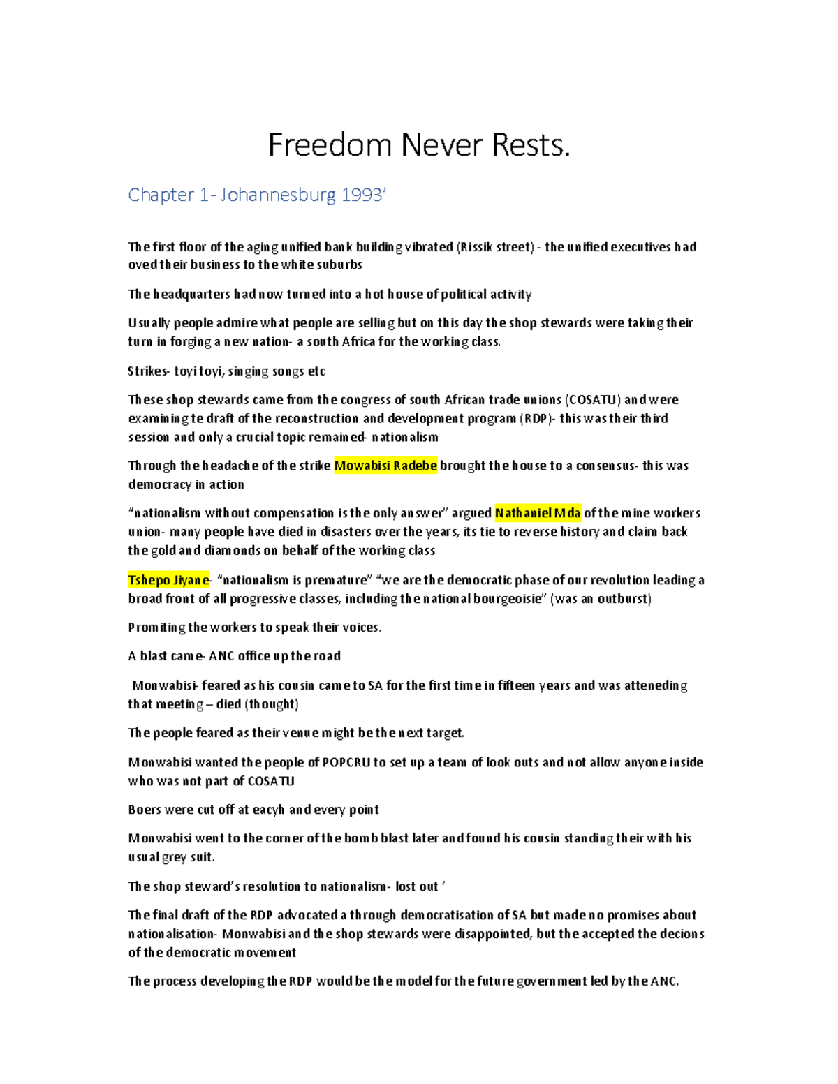 Freedom Never Rests summary 2 - Freedom Never Rests. Chapter ...
