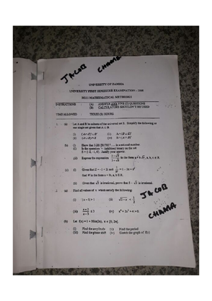 UNZA Mathematics Exams 2015-1995 - Foundation Mathematics - Studocu