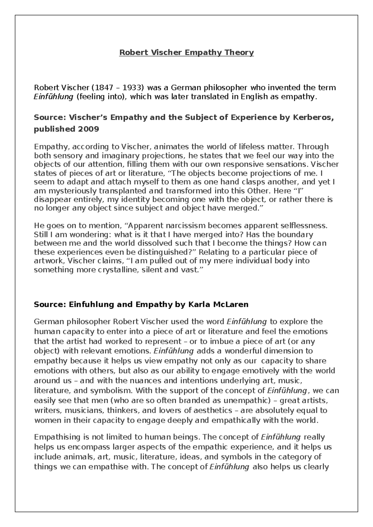 Robert Vischer Empathy Theory - Robert Vischer Empathy Theory Robert ...