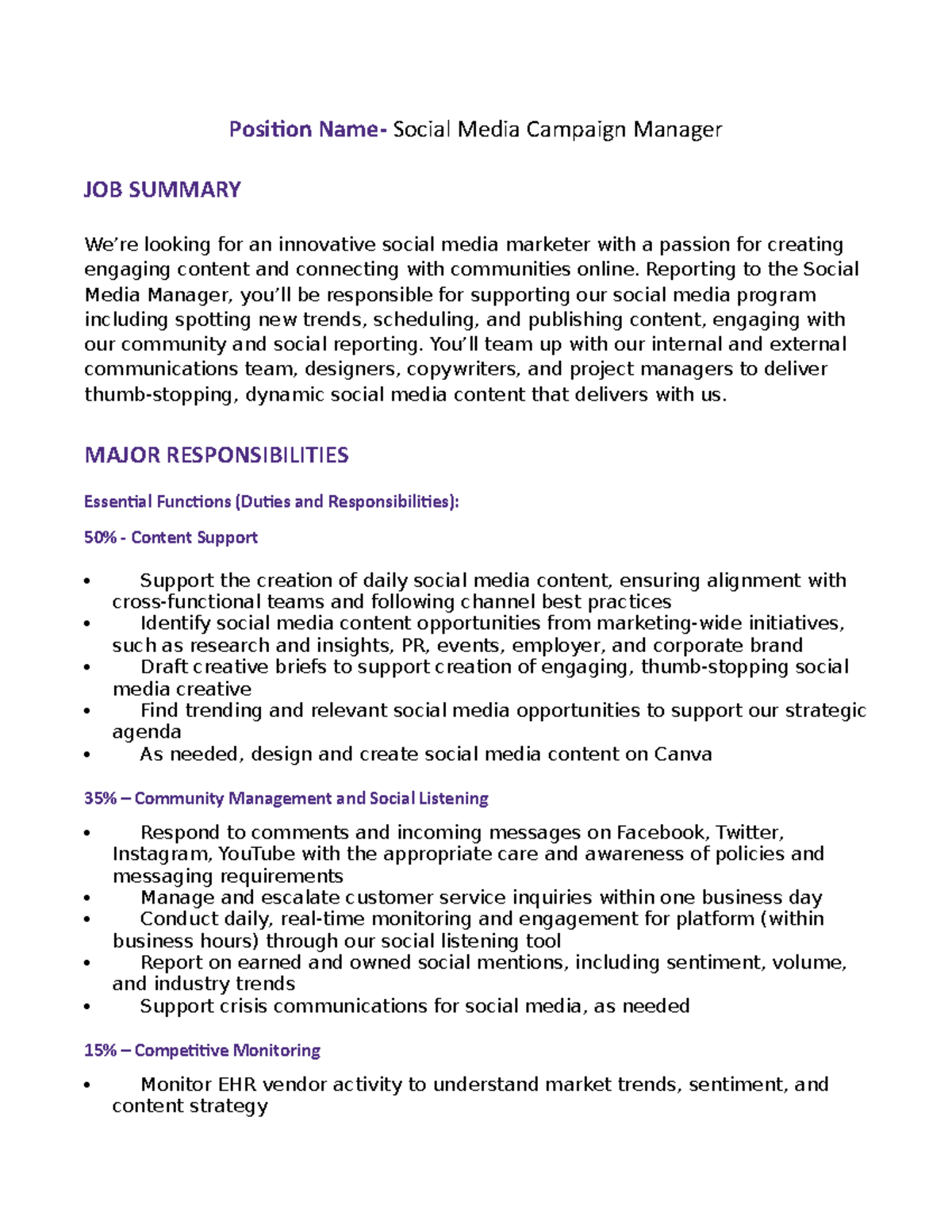 JD- Abhishek S P - Job Description - Position Name- Social Media ...