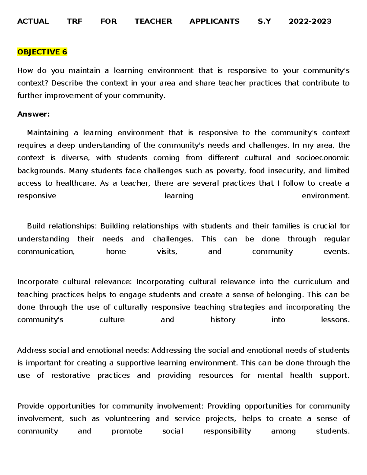 Actual TRF 2023 - ranking for teachers - ACTUAL TRF FOR TEACHER ...