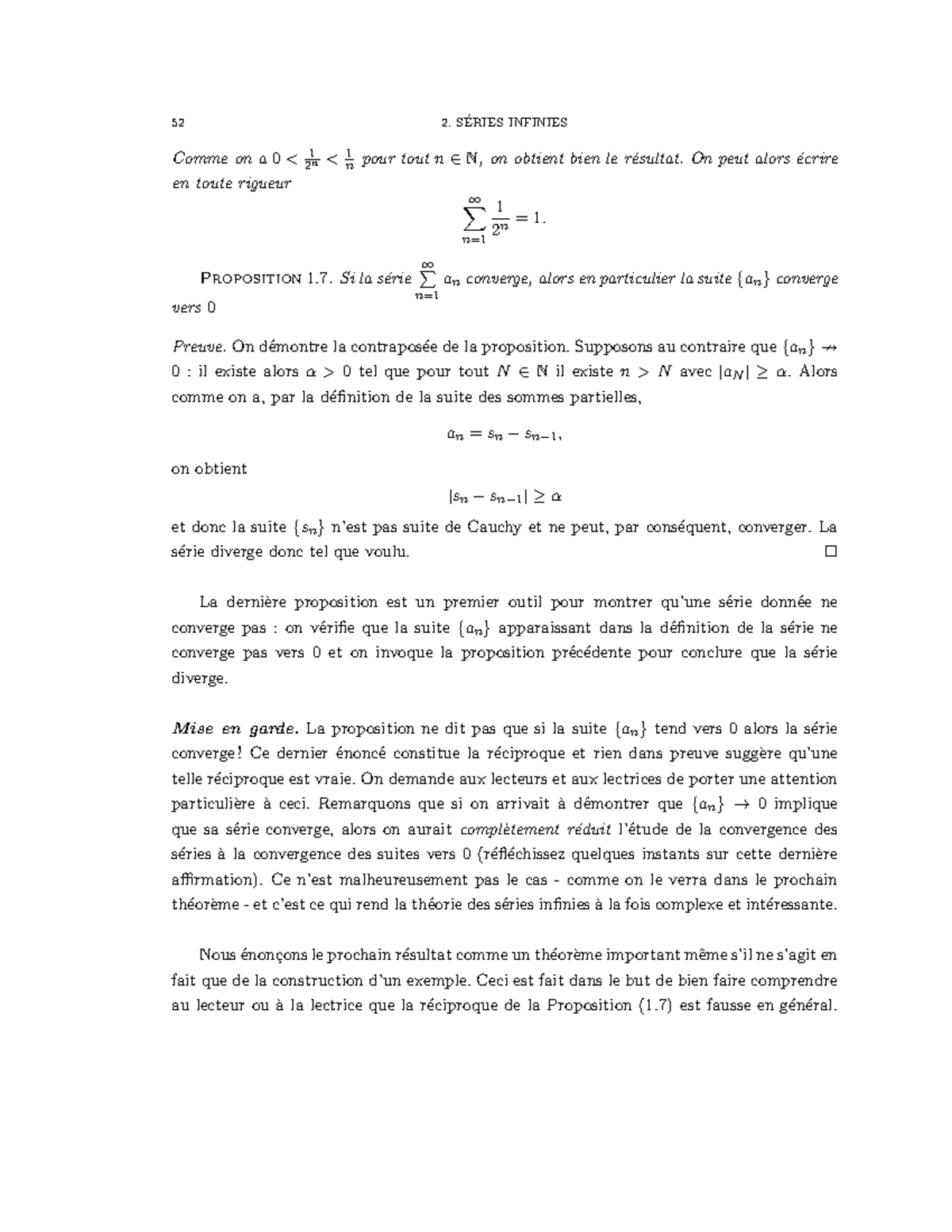 Cours Math Collin Analyse-18 - 52 2. S ́ERIES INFINIES Comme on a 0