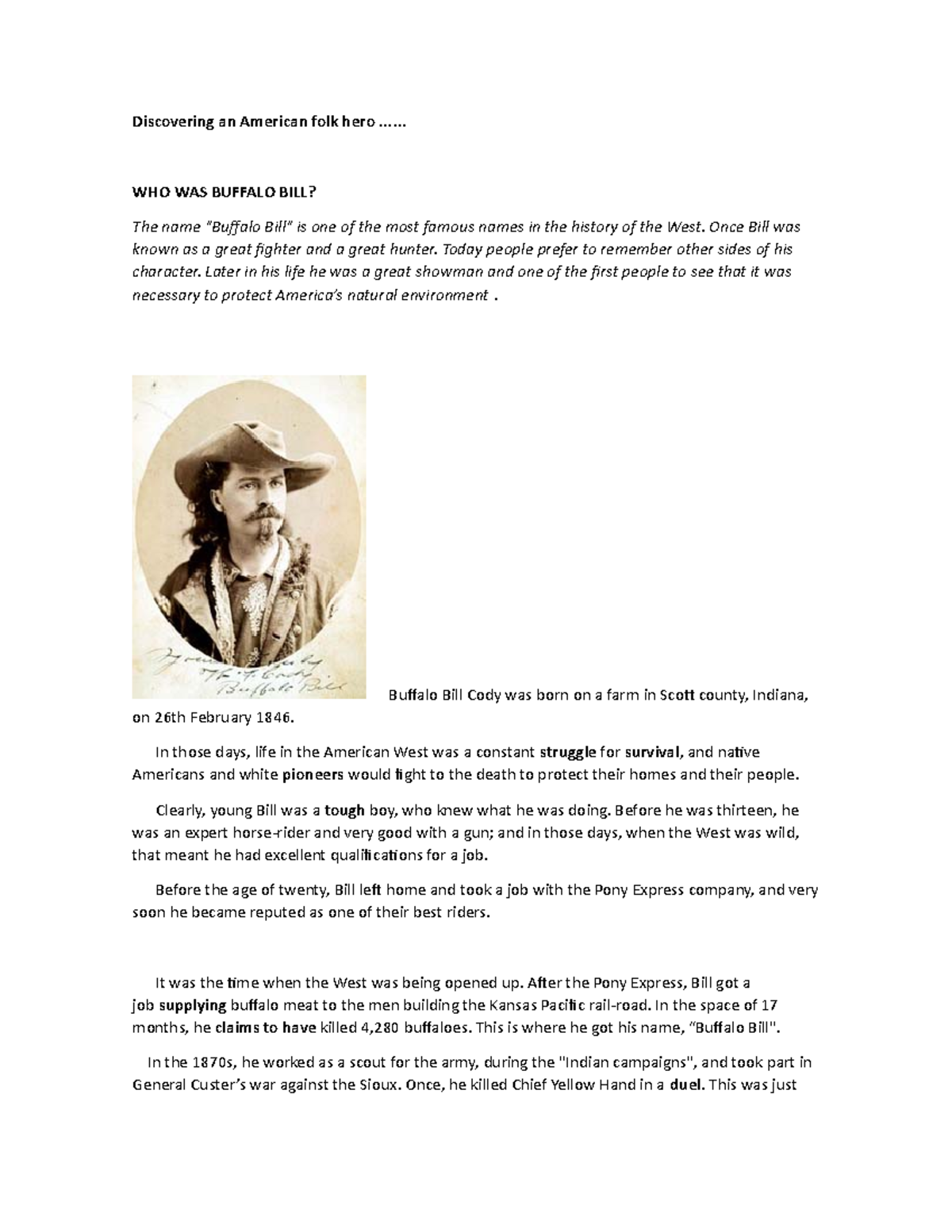 Buffalo Bill Discovering an American folk hero - Discovering an ...
