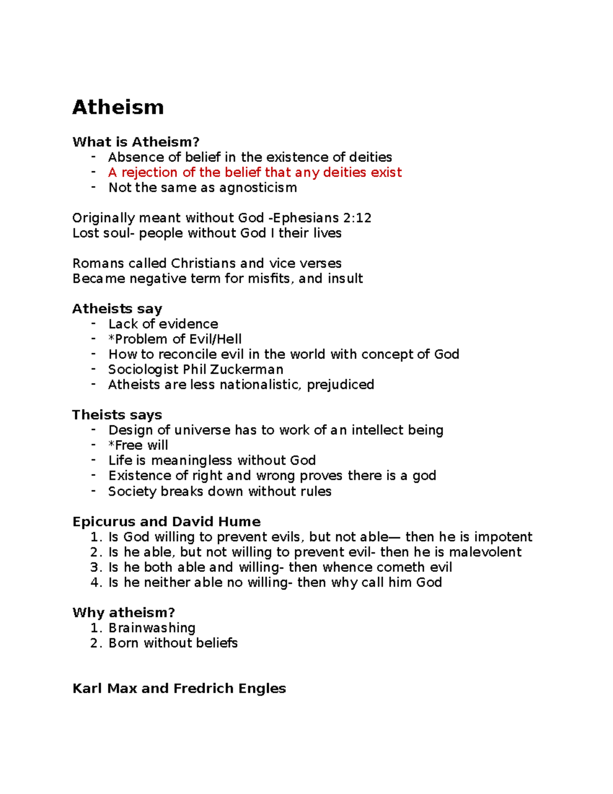 Atheism - Second Half of the Semester - Atheism What is Atheism ...