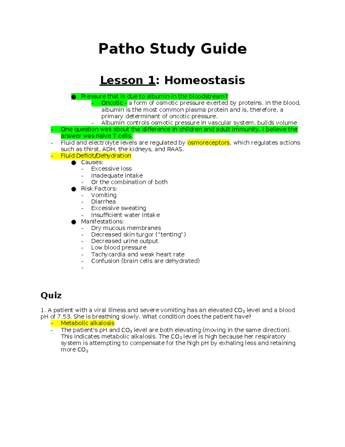 Main Patho Study Guide - Patho Study Guide Lesson 1: Homeostasis ...