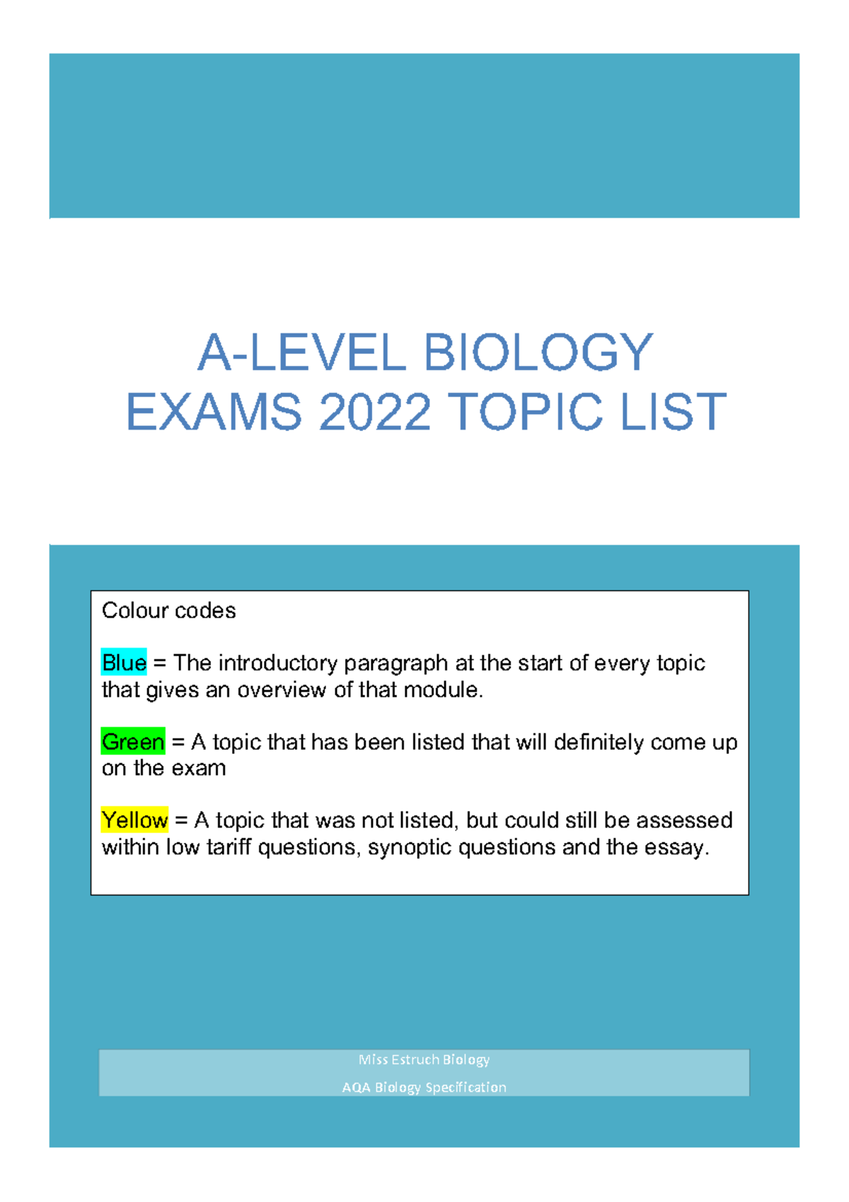 Annotated spec with AI - schedule - Miss Estruch Biology AQA Biology ...