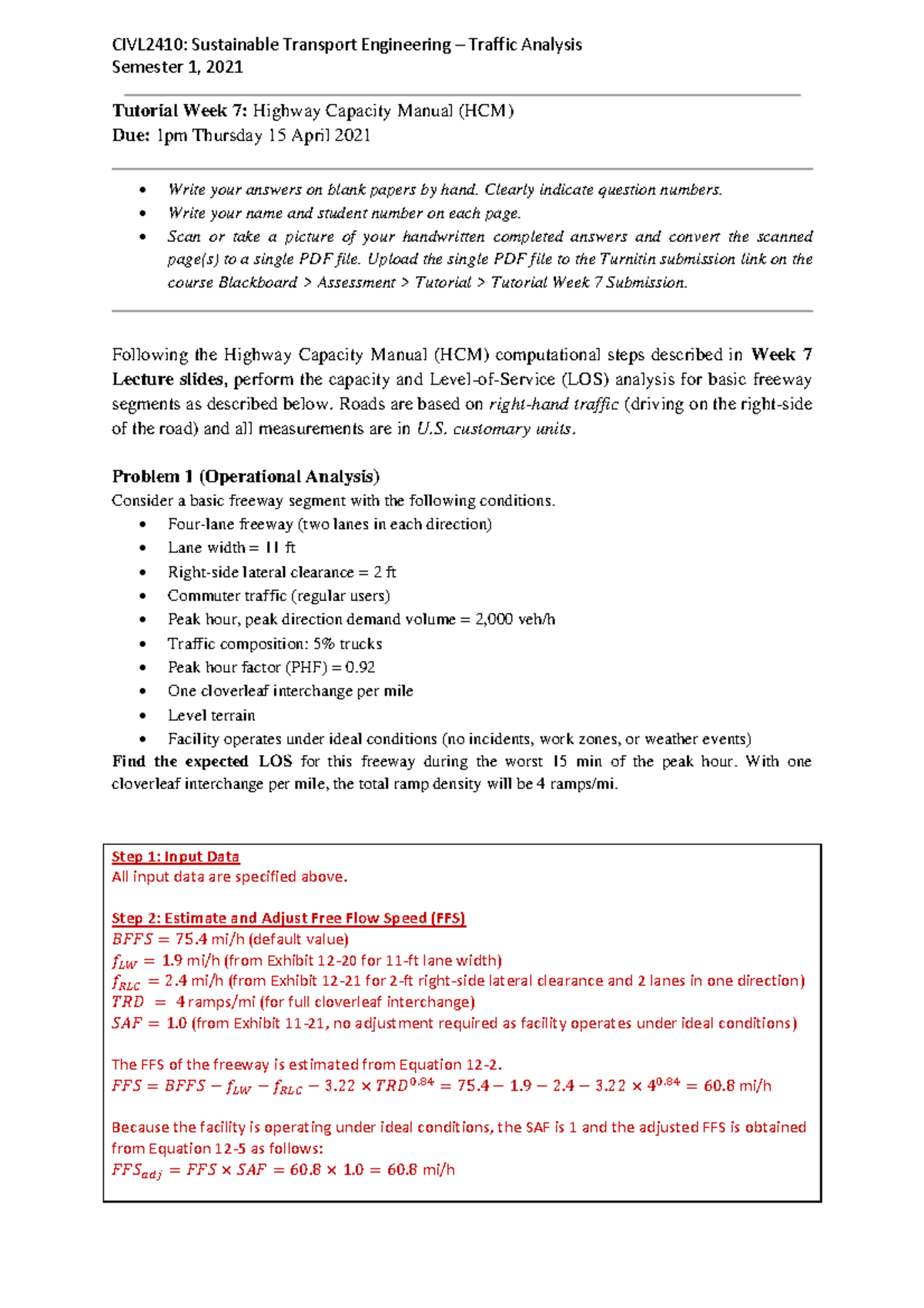 Tut7 Solutions - Following the Highway Capacity Manual (HCM ...