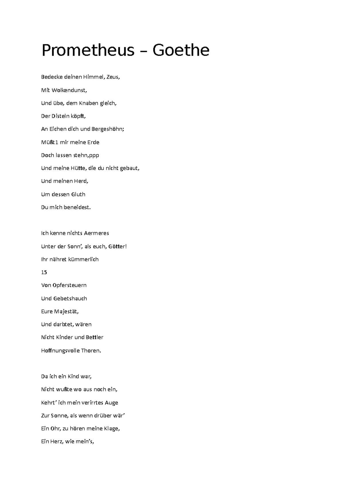 Prometheus - Ich kenne nichts Aermeres Unter der Sonn’, als euch ...