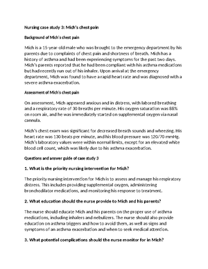 Chest Pain Case Study - Nursing case study 3: Mich’s chest pain ...