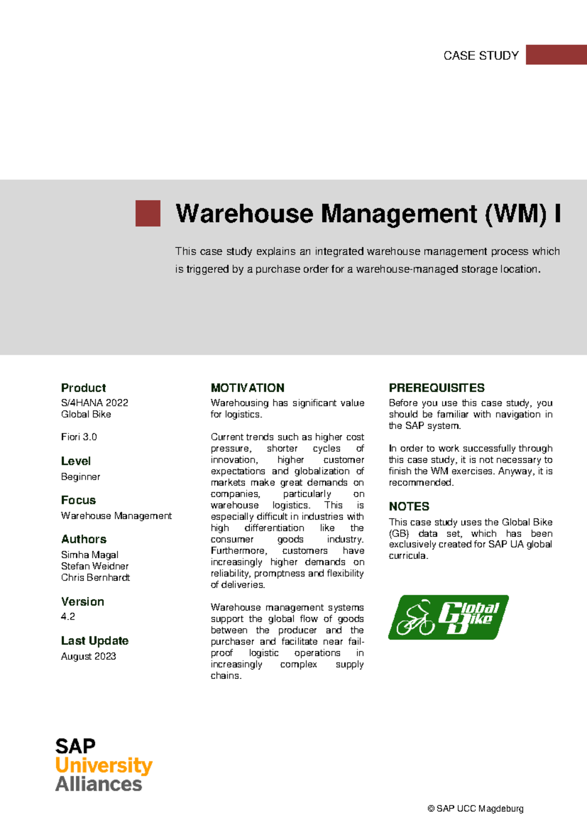 Intro S4HANA Using Global Bike Case Study WM I en v4 - © SAP UCC ...