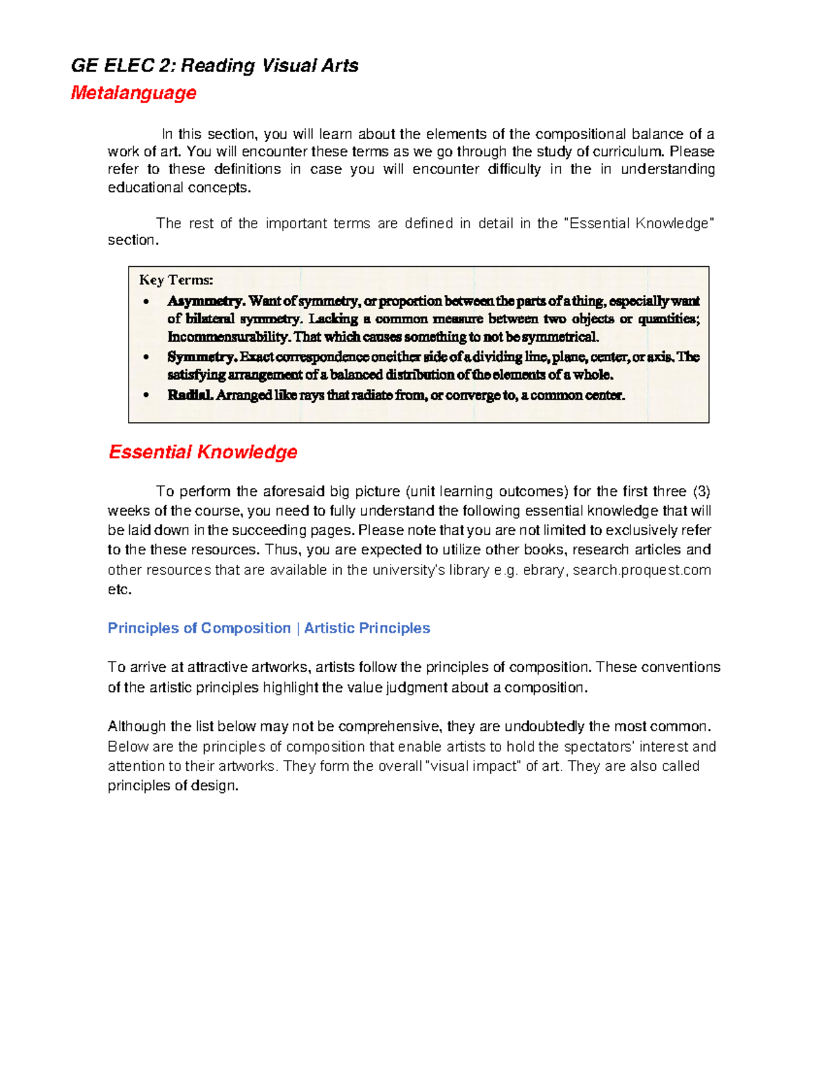 Principles-of-Composition - GE ELEC 2: Reading Visual Arts Metalanguage In this section, you ...