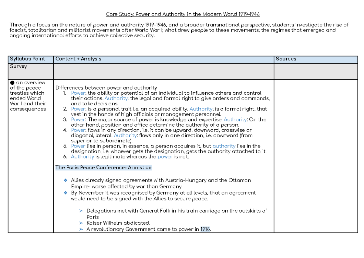 Power and Authority Notes Template - Core Study: Power and Authority in ...