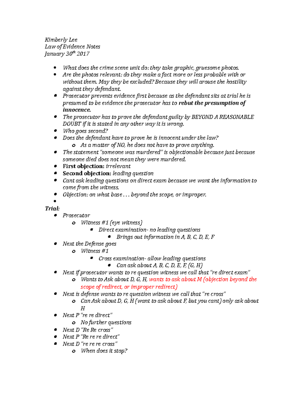 extra notes that go with lecture 1 - Kimberly Lee Law of Evidence Notes ...