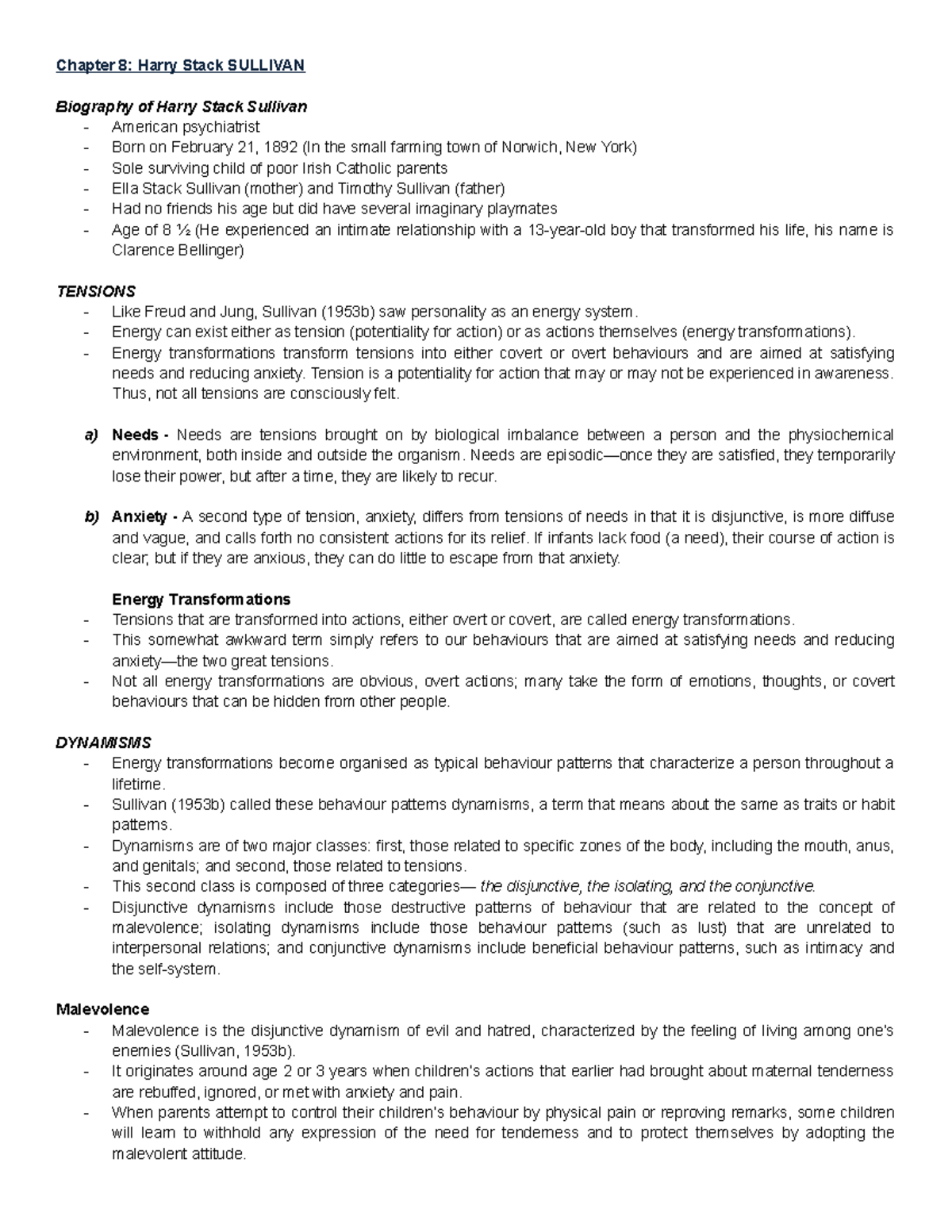 Chapter 8 Sulivan - Chapter 8: Harry Stack SULLIVAN Biography of Harry ...