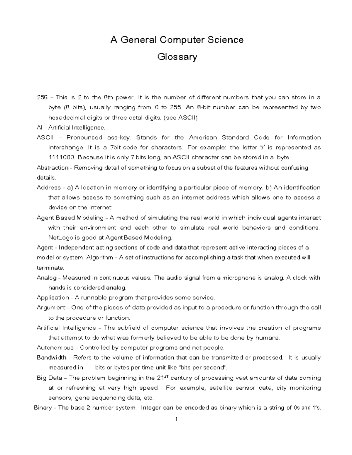 Computer science terms - A General Computer Science Glossary 256 - This ...